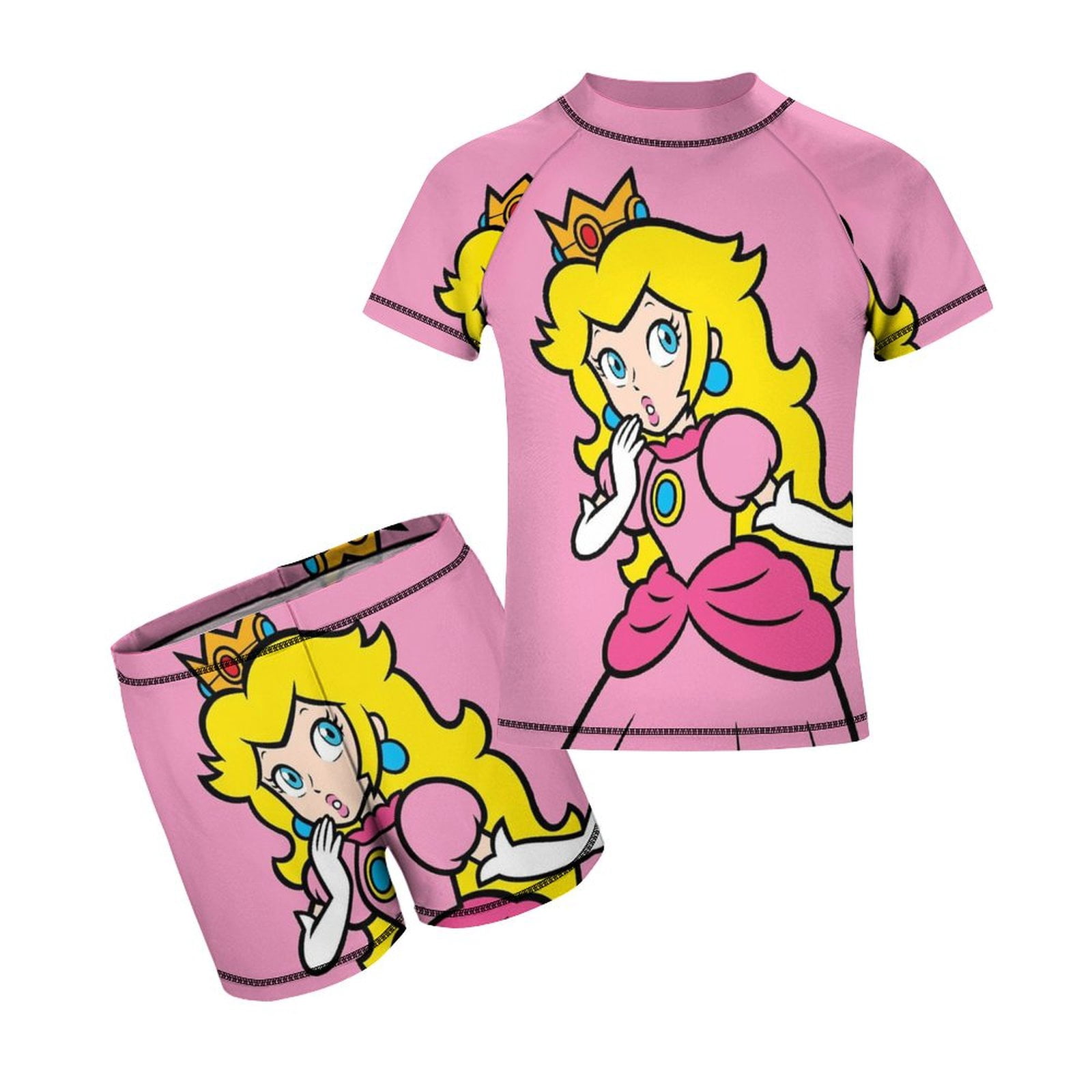 Mario Princess Peach Boys Two Piece Swimsuit Kids Swimwear Set Short ...