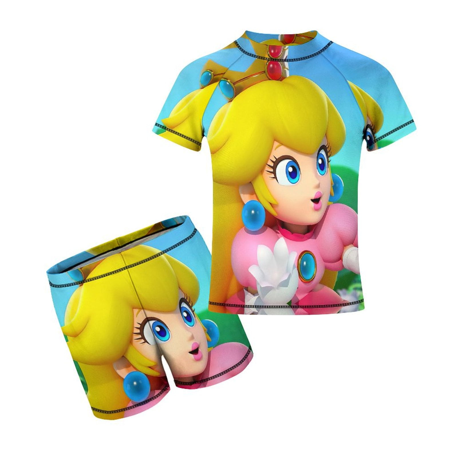 Mario Princess Peach Boys Two Piece Swimsuit Kids Swimwear Set Short ...