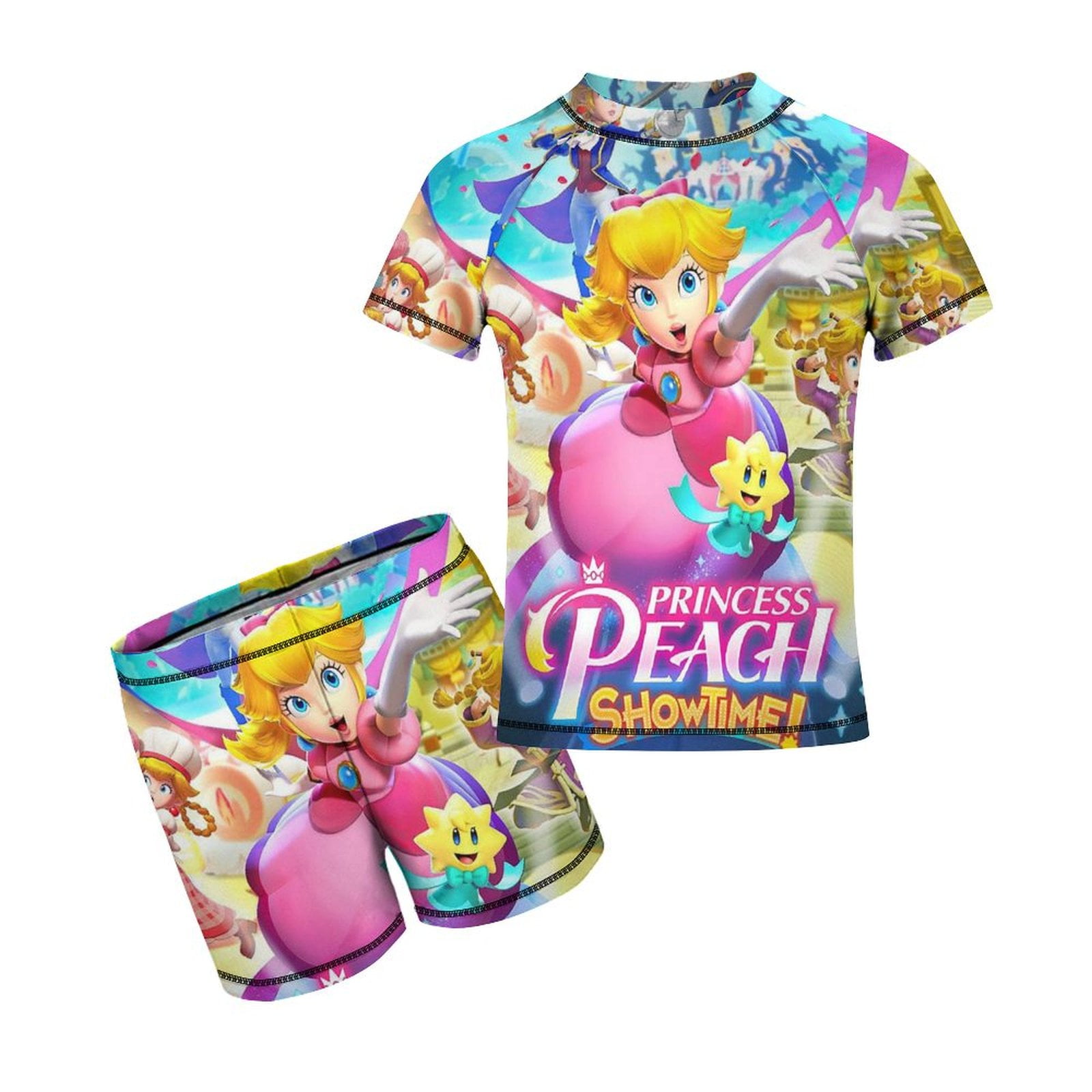 Mario Princess Peach Boys Two Piece Swimsuit Kids Swimwear Set Short ...