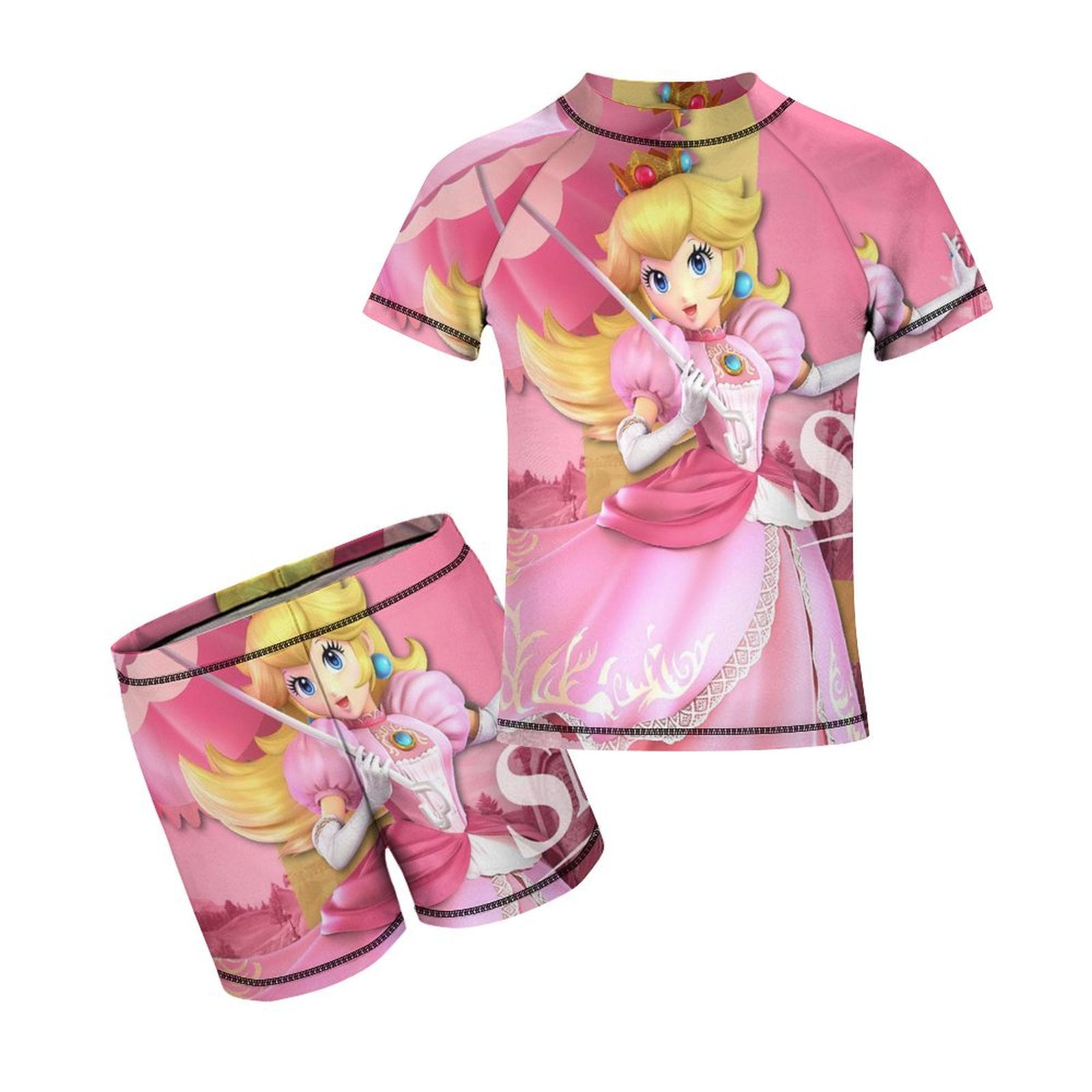Mario Princess Peach Boys Two Piece Swimsuit Kids Swimwear Set Short ...