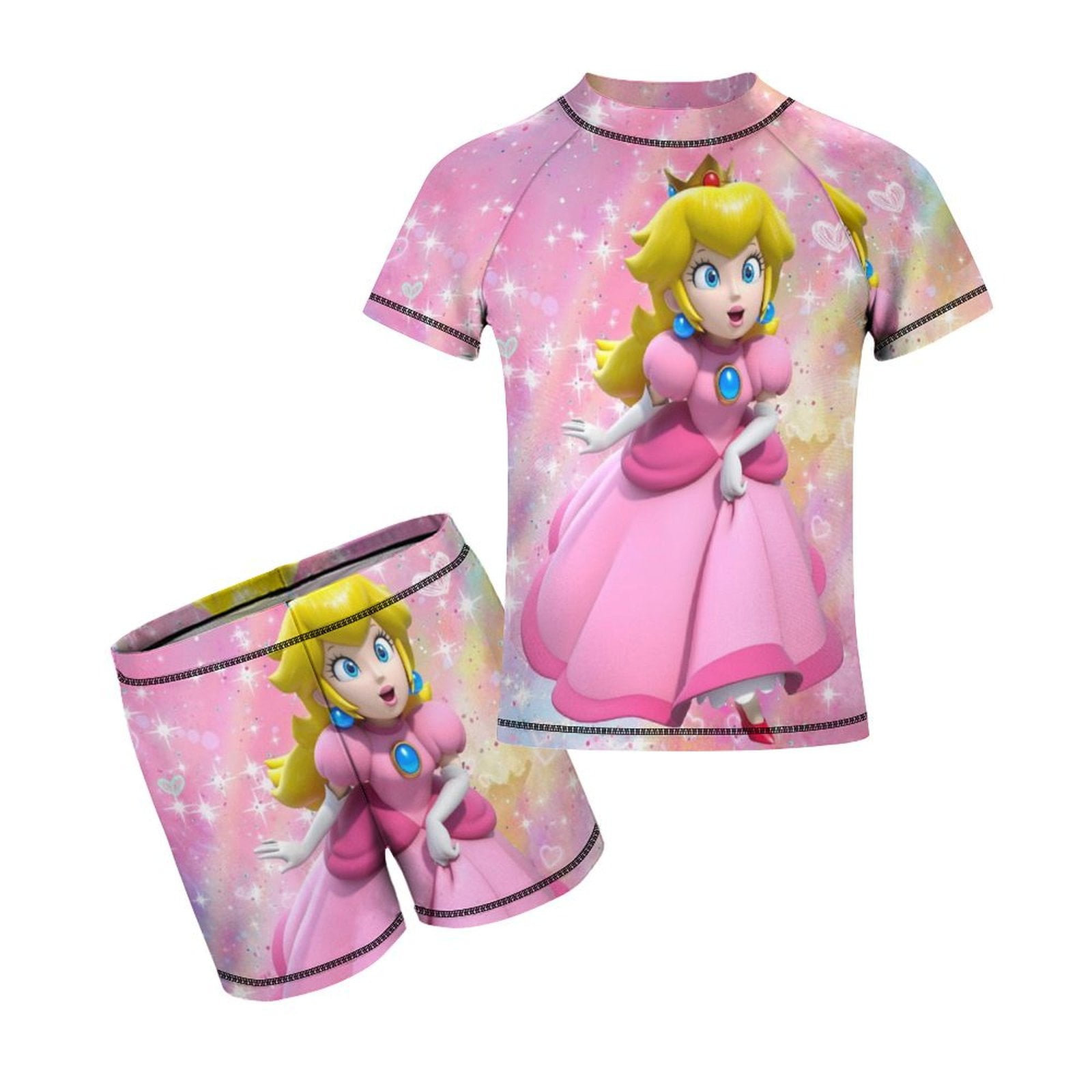 Mario Princess Peach Boys Two Piece Swimsuit Kids Swimwear Set Short ...
