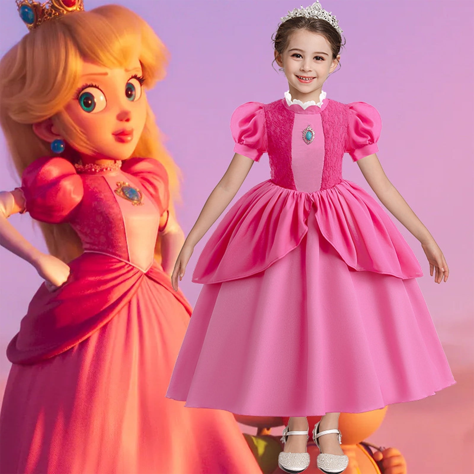 Mario Princess Peach Dress Halloween Cosplay for Girls, Pink Princess ...