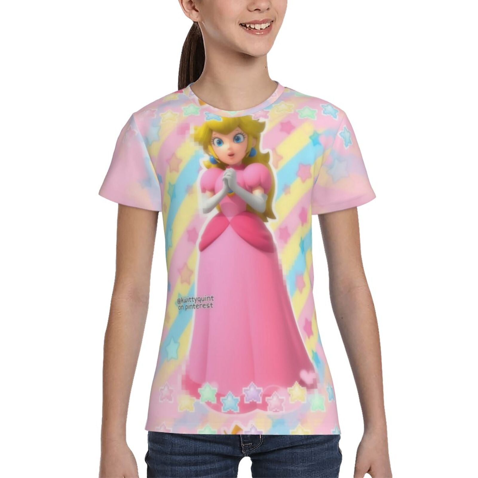 Mario Princess Peach Girls Shirts,Cool 3D Graphic Short Sleeve Tee ...