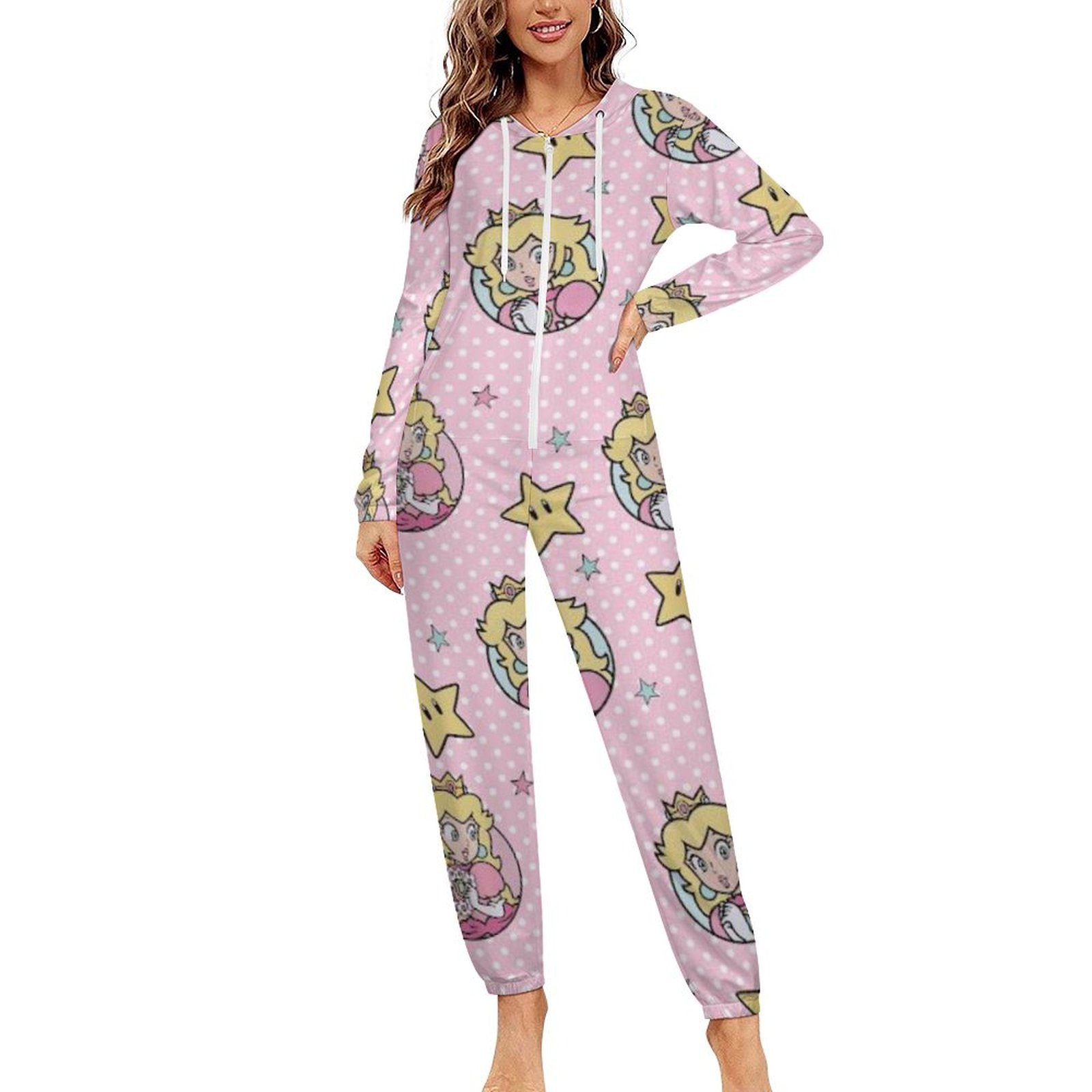 Mario Princess Peach Hood zipper one-piece pajamas for women 2XL ...