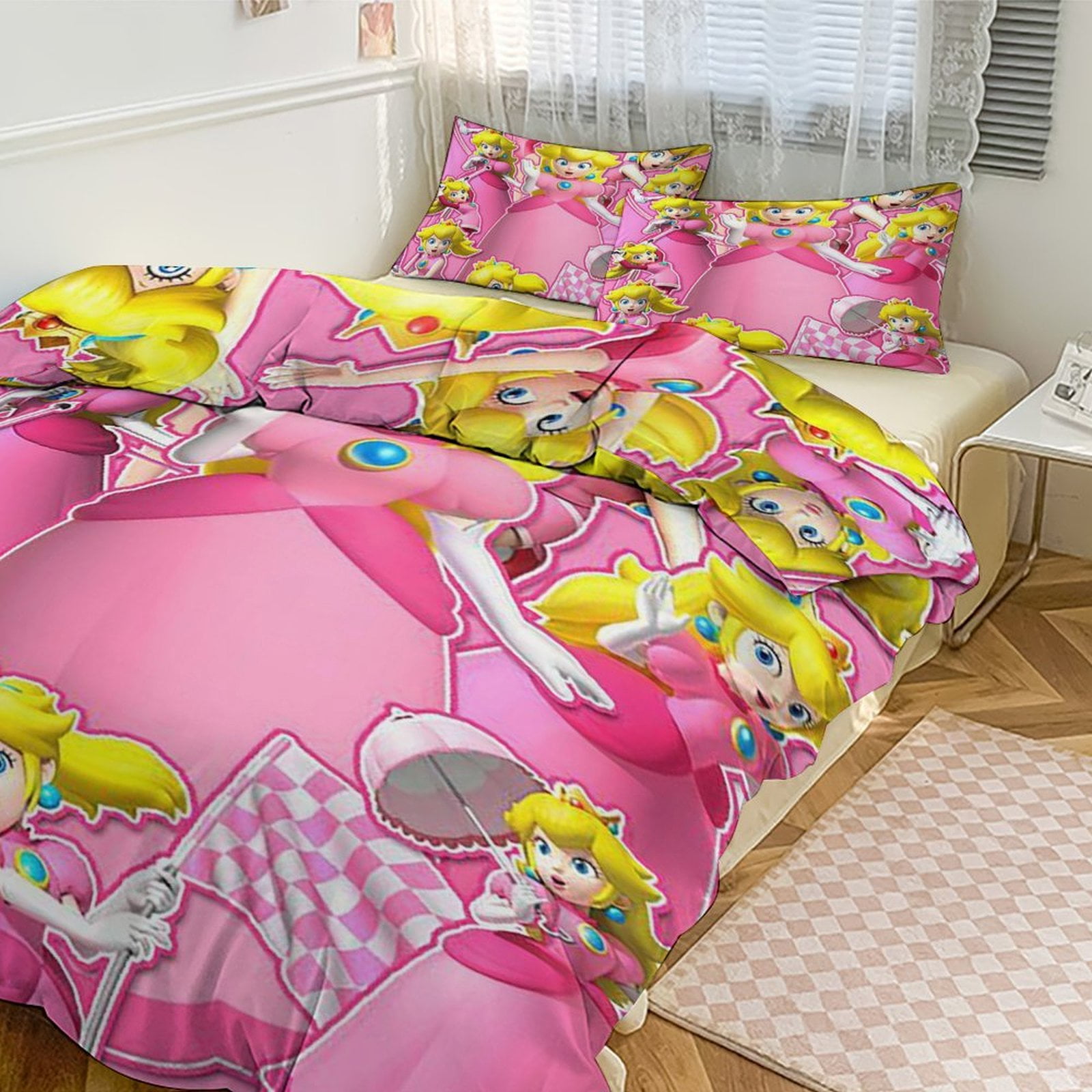Mario Princess Peach Kids Bedding Set 3 Piece Set Cartoon Double-sided ...