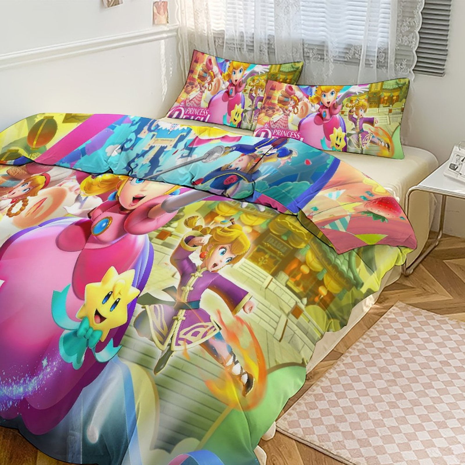 Mario Princess Peach Kids Bedding Set 3 Piece Set Cartoon Double-sided ...