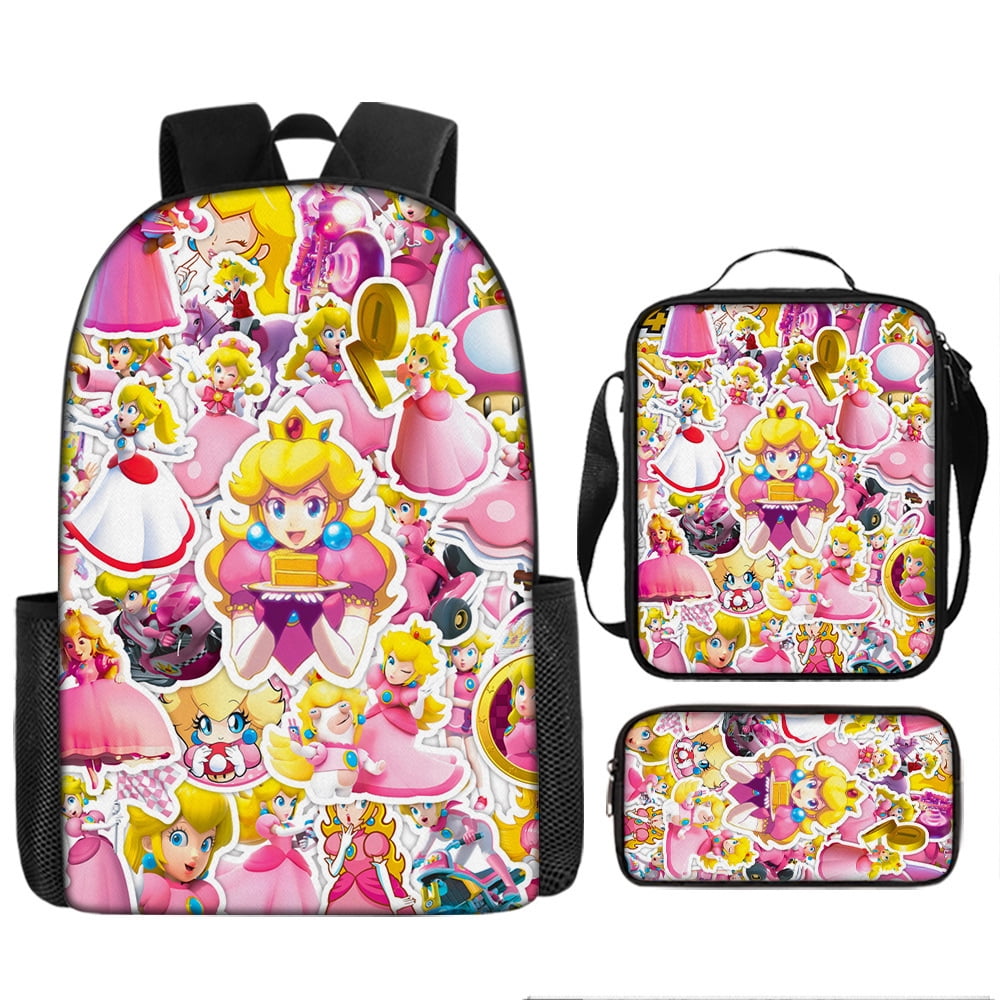 Mario Princess Peach Princess Student Backpack 3-Piece Set Mario ...