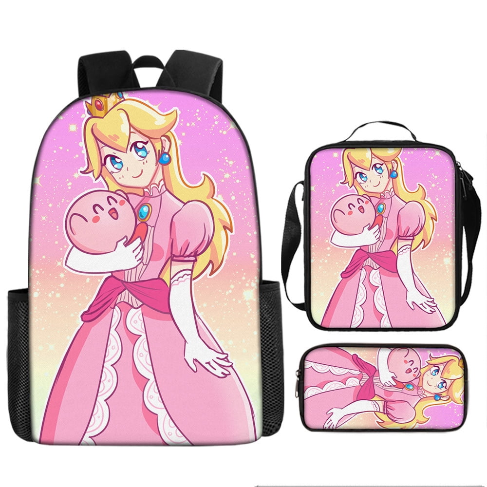 Mario Princess Peach Princess Student Backpack 3-Piece Set Mario ...
