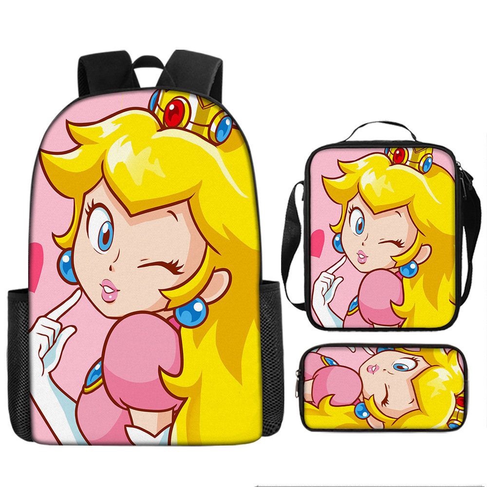 Mario Princess Peach Princess Student Backpack 3-Piece Set Mario ...