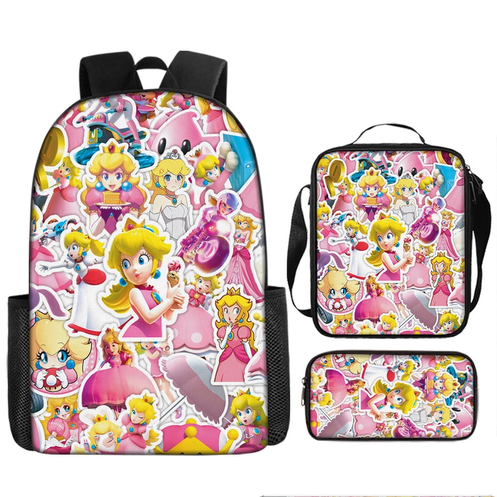 Mario Princess Peach Princess Student Backpack 3-Piece Set Mario ...