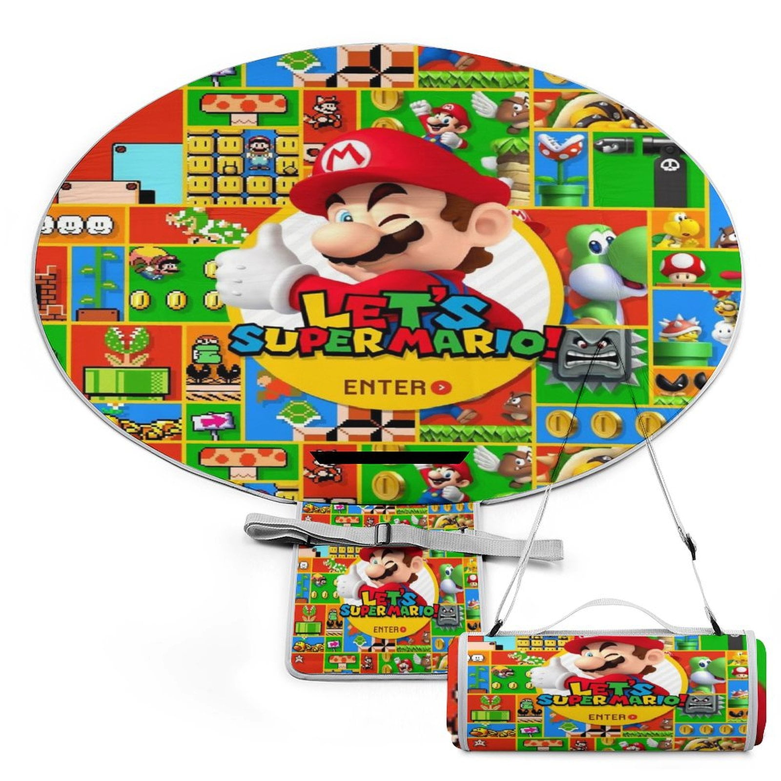 Mario Round Picnic Blanket Portable Large Outdoor Foldable Picnic Mat ...