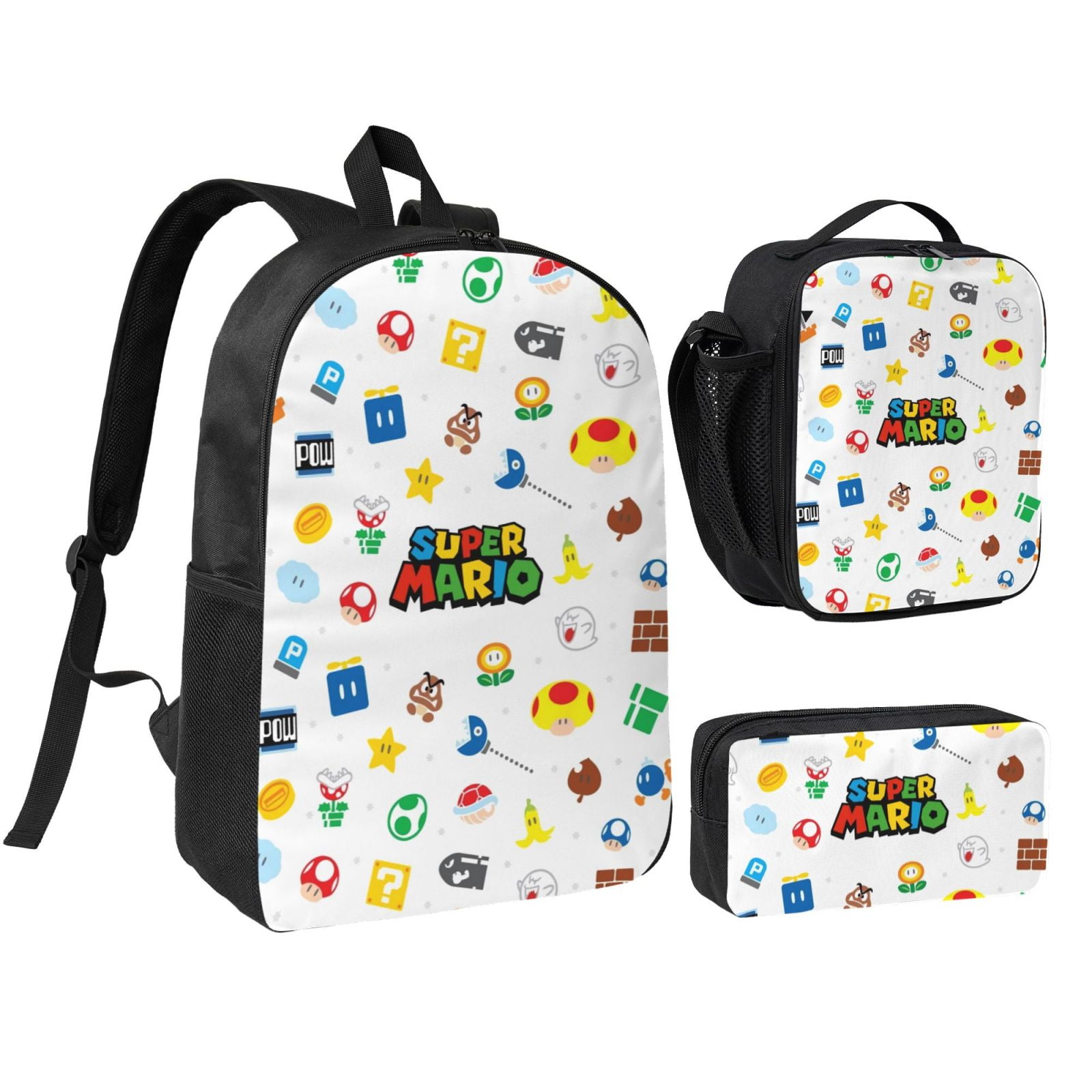 Mario School Backpack 3 Piece Set, 3D Printed Lightweight High-capacity ...