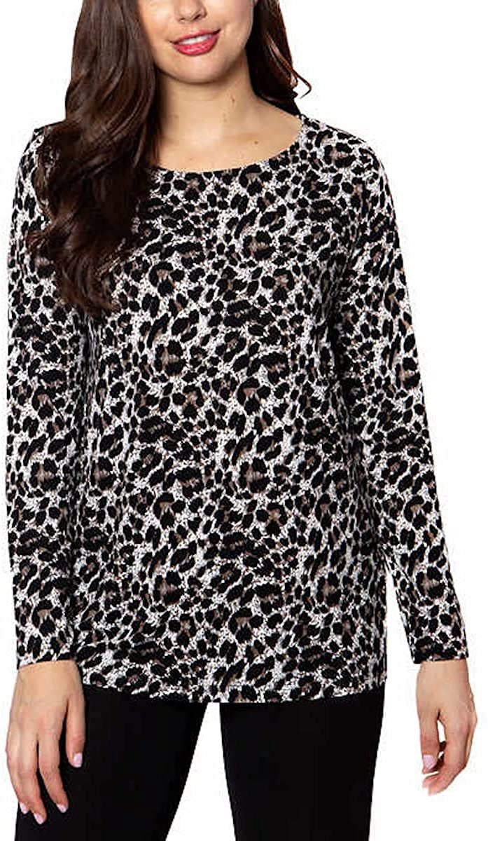 Mario Serrani Women's Crew Neck Long Sleeve Tunic Top Brown Leopard, X ...