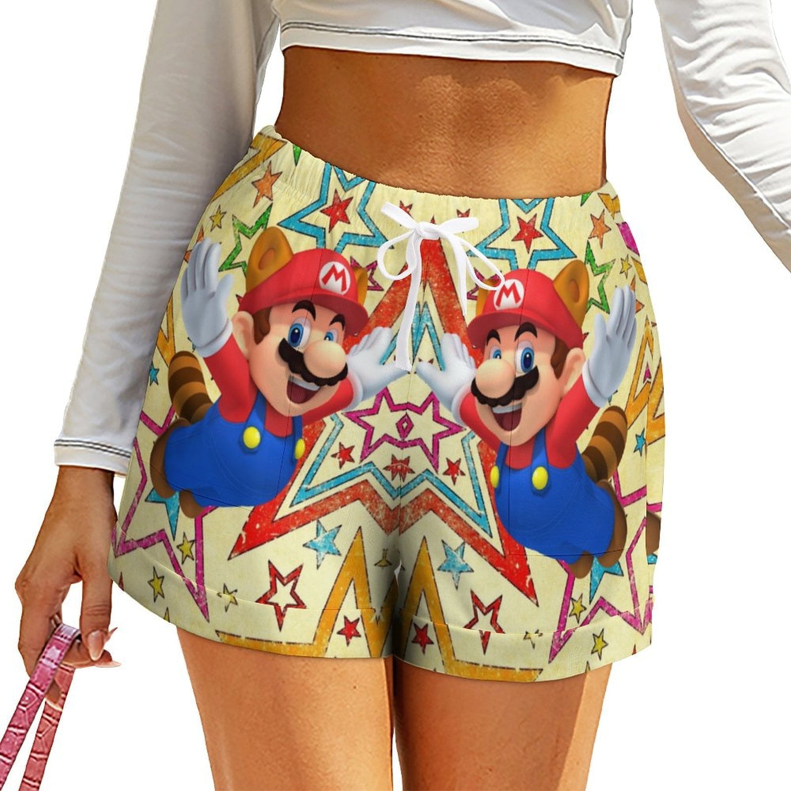 Mario Shorts Women's Elastic High Waist Wide Leg Shorts Graphic Print ...