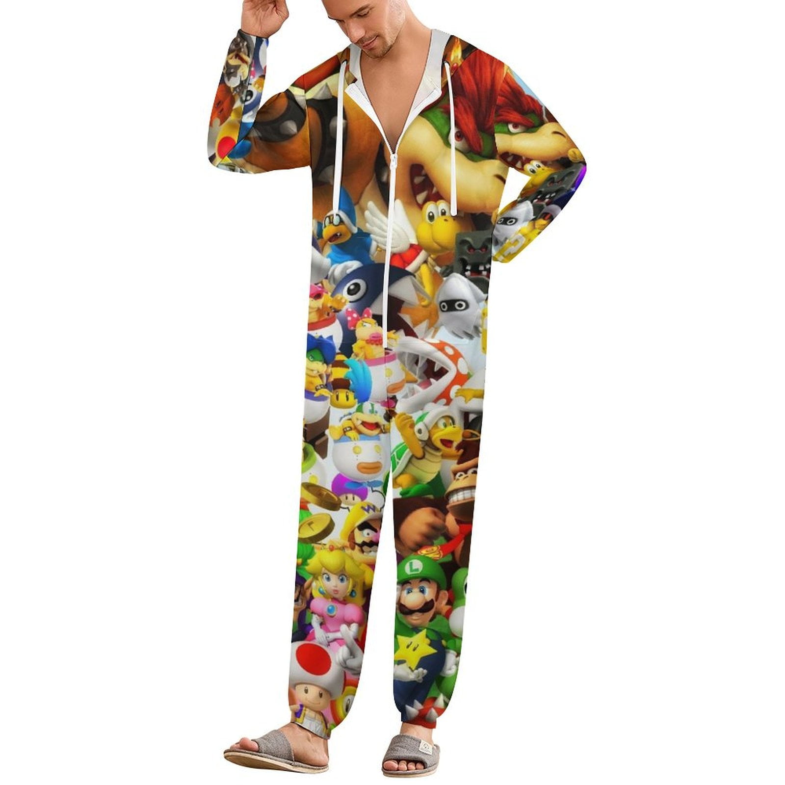 Mario Unisex Onesie Pajamas Zipper Jumpsuit Hooded One Piece Sleepwear ...