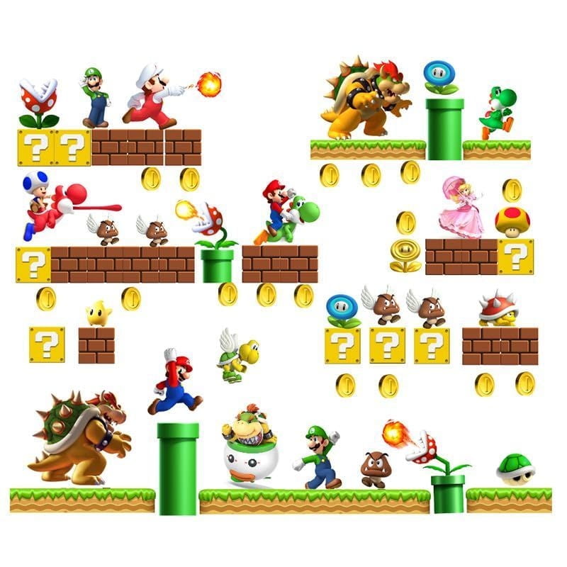 Mario Wall Decals Children Cartoon Bedroom Background Decoration PVC ...