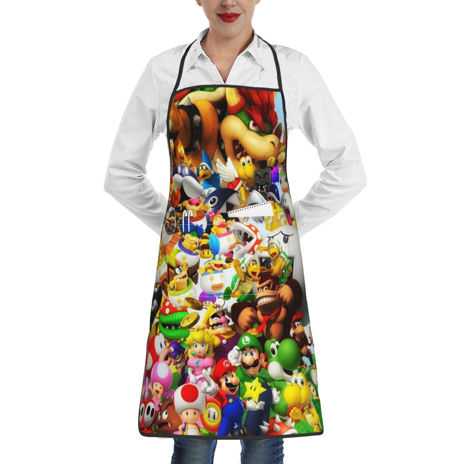 Mario Waterproof Cooking Aprons, Adjustable Bib Soft Chef Apron With 2 ...