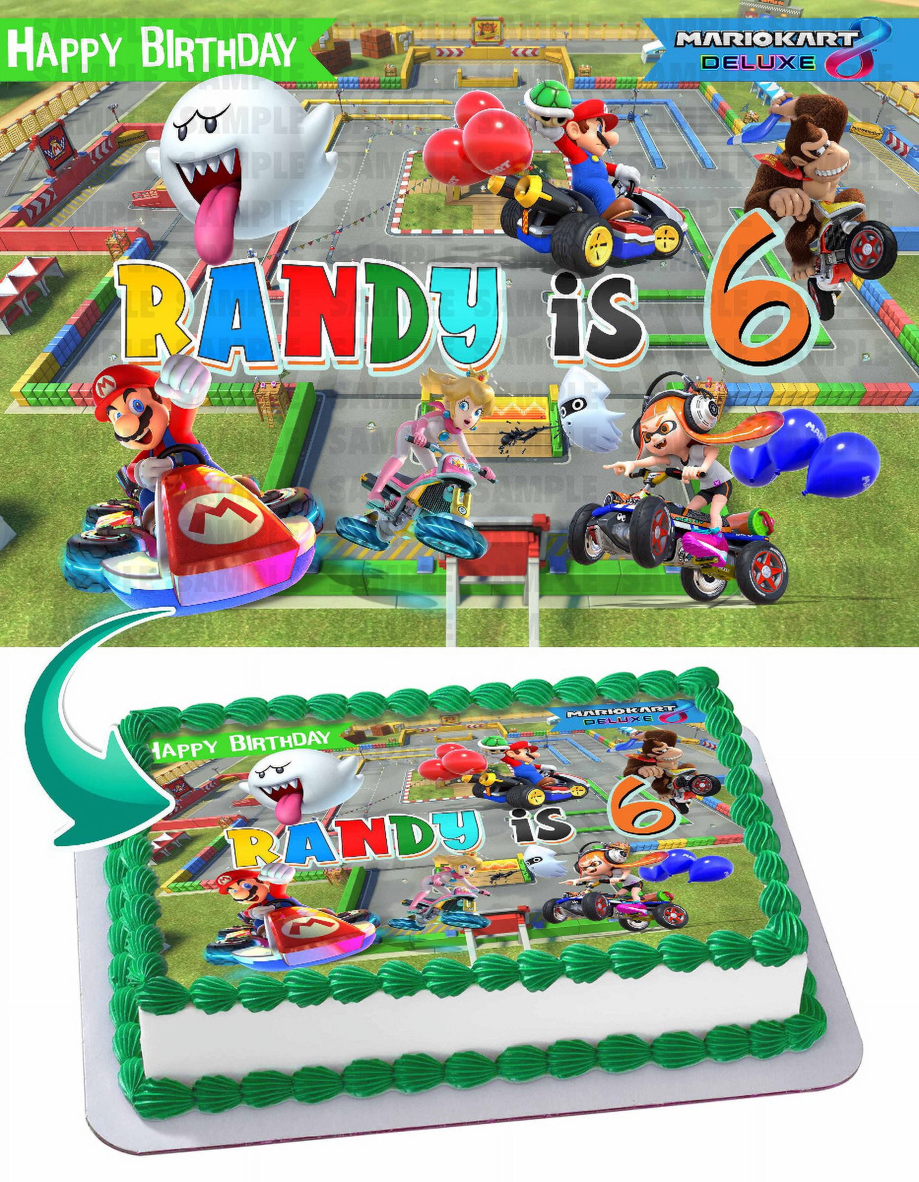Mario kart 8 Deluxe Edible Cake Image Topper Personalized Birthday ...