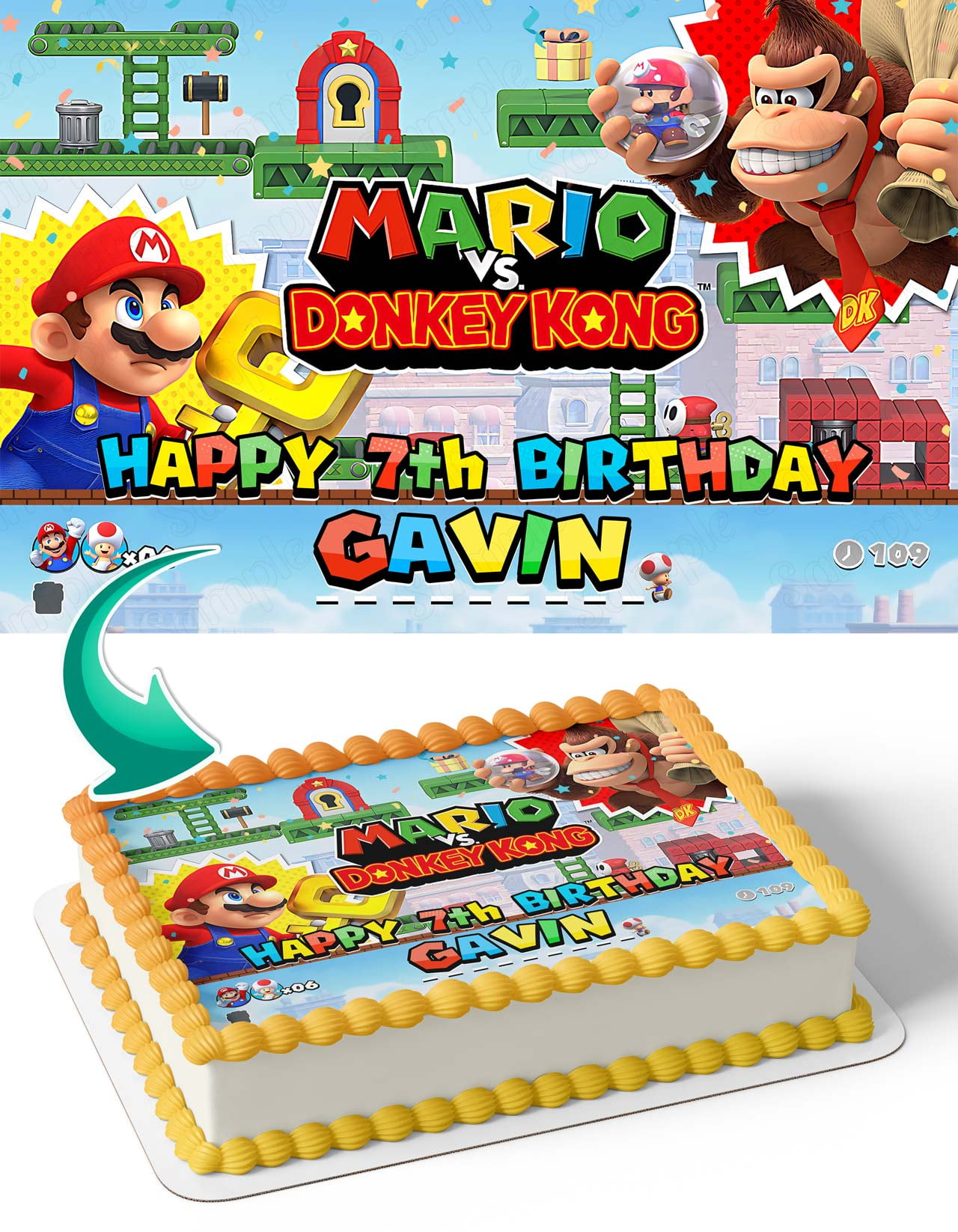 Mario vs Donkey Kong Edible Image Cake Topper Personalized Birthday ...
