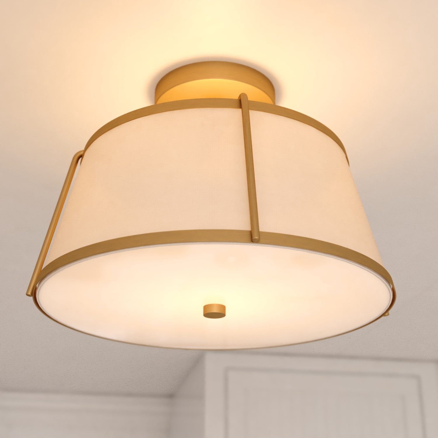 Marion 2-Light 13 in. Wide Mystic Gold Mid-Century Modern Drum Semi ...