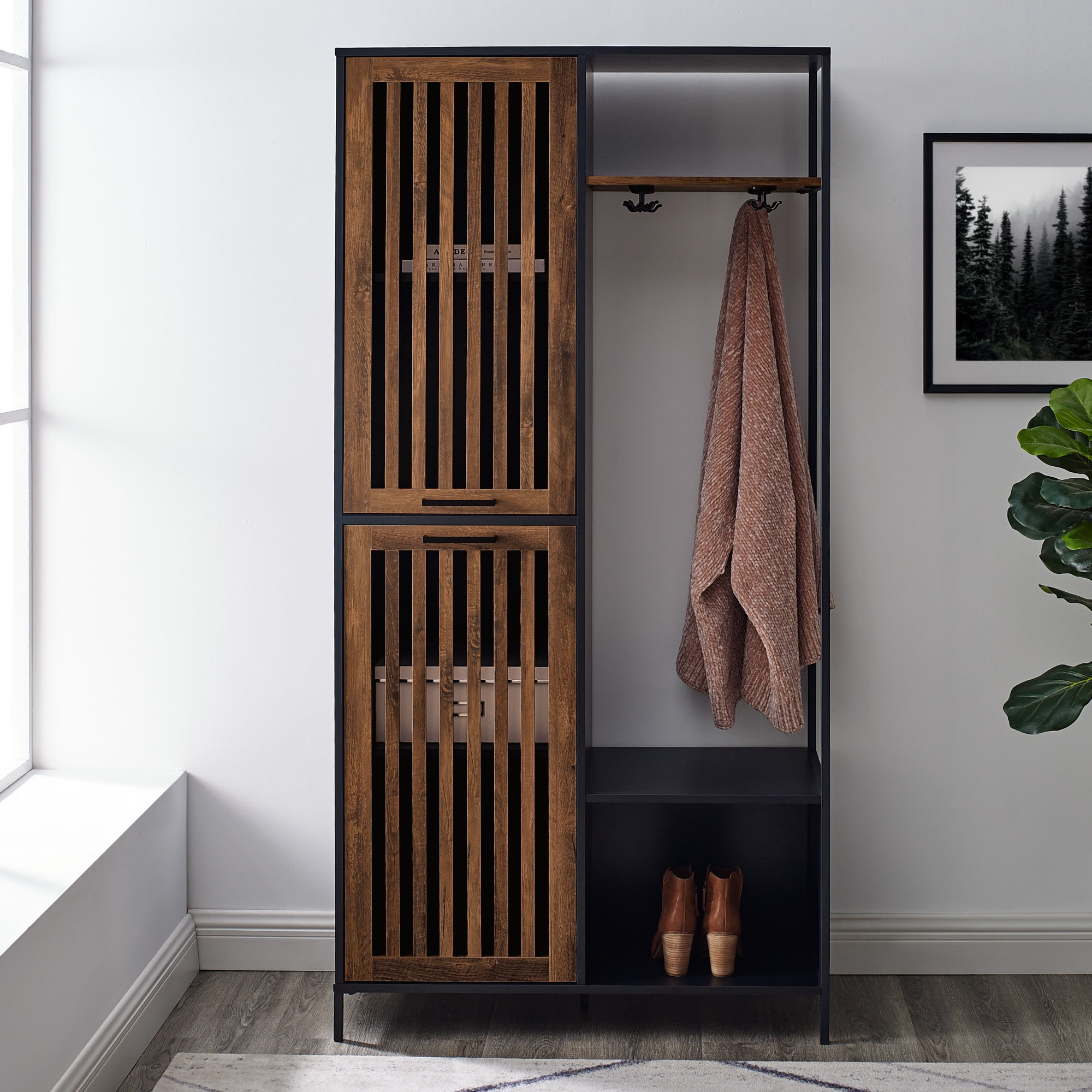 River Street Designs Marion Hall Tree - Rustic Oak & Black - Walmart.com