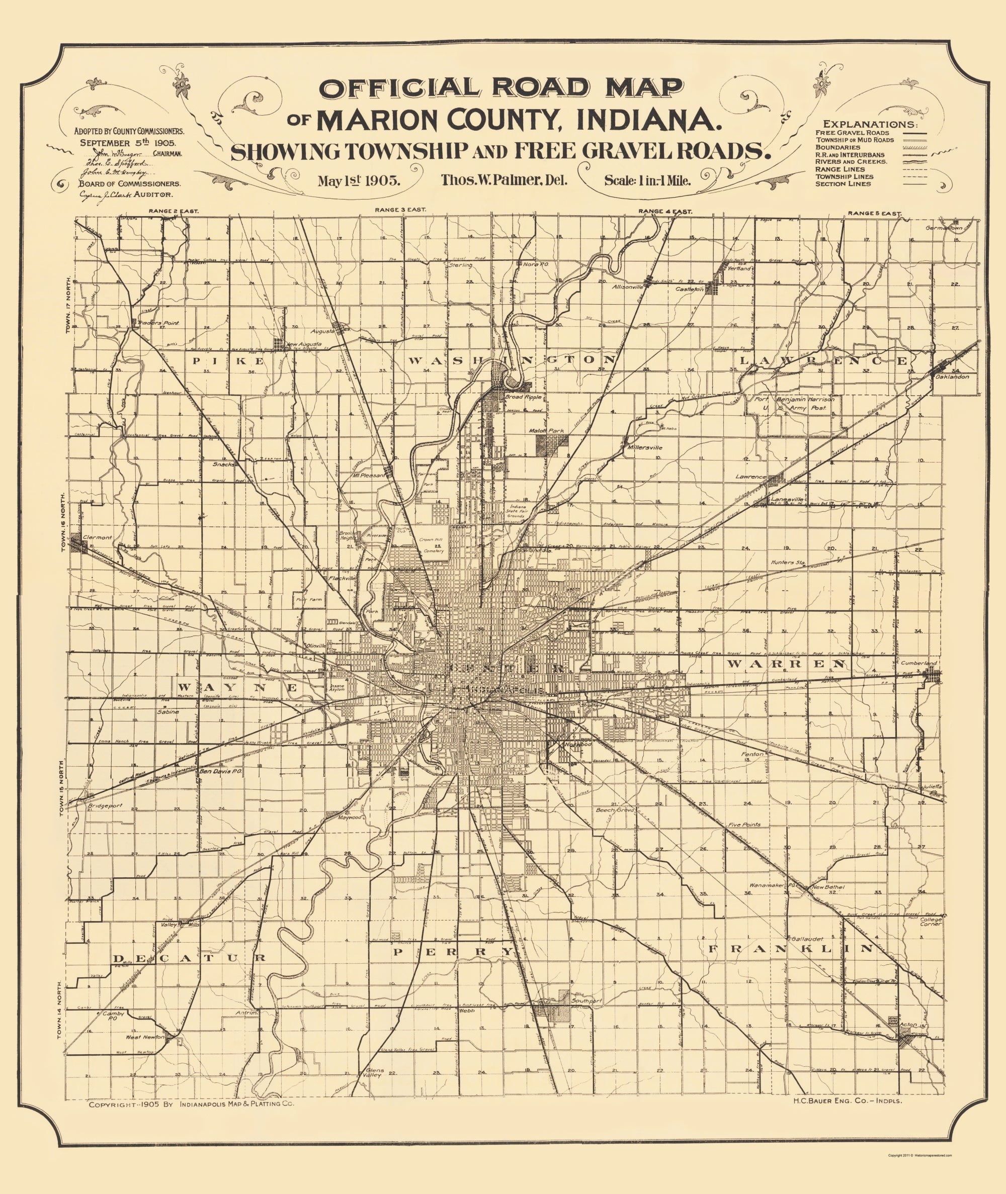 Historic County Map - Marion County Indiana - Palmer 1905 - 23 x 27.32 ...
