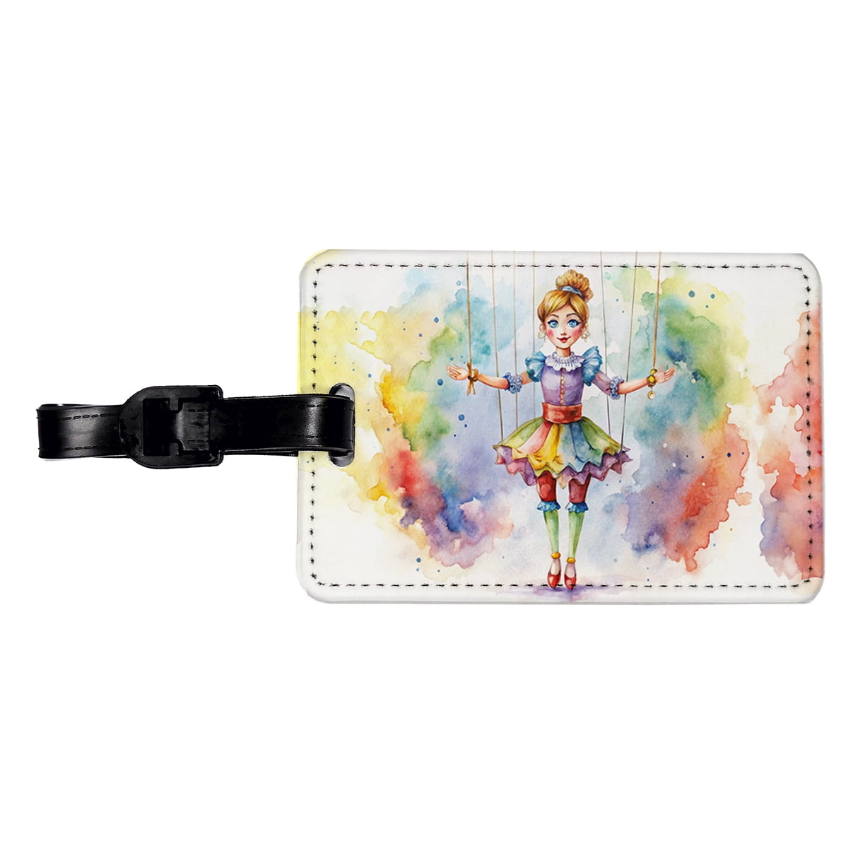 Marionette Puppet on Strings Watercolor Faux Leather Travel Luggage Tag ...