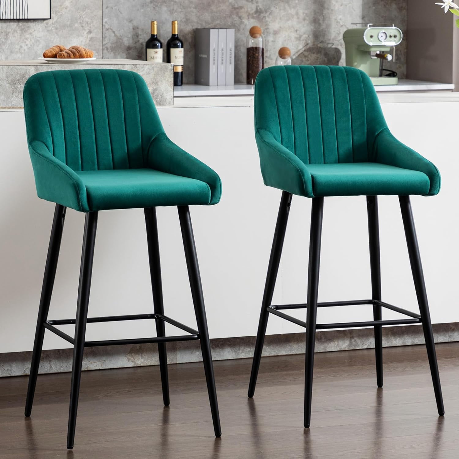 Elegant Lifestyle Modern Bar Stools,Velvet Upholstered Barstools with Back,Set of 2 Bar Chairs ...