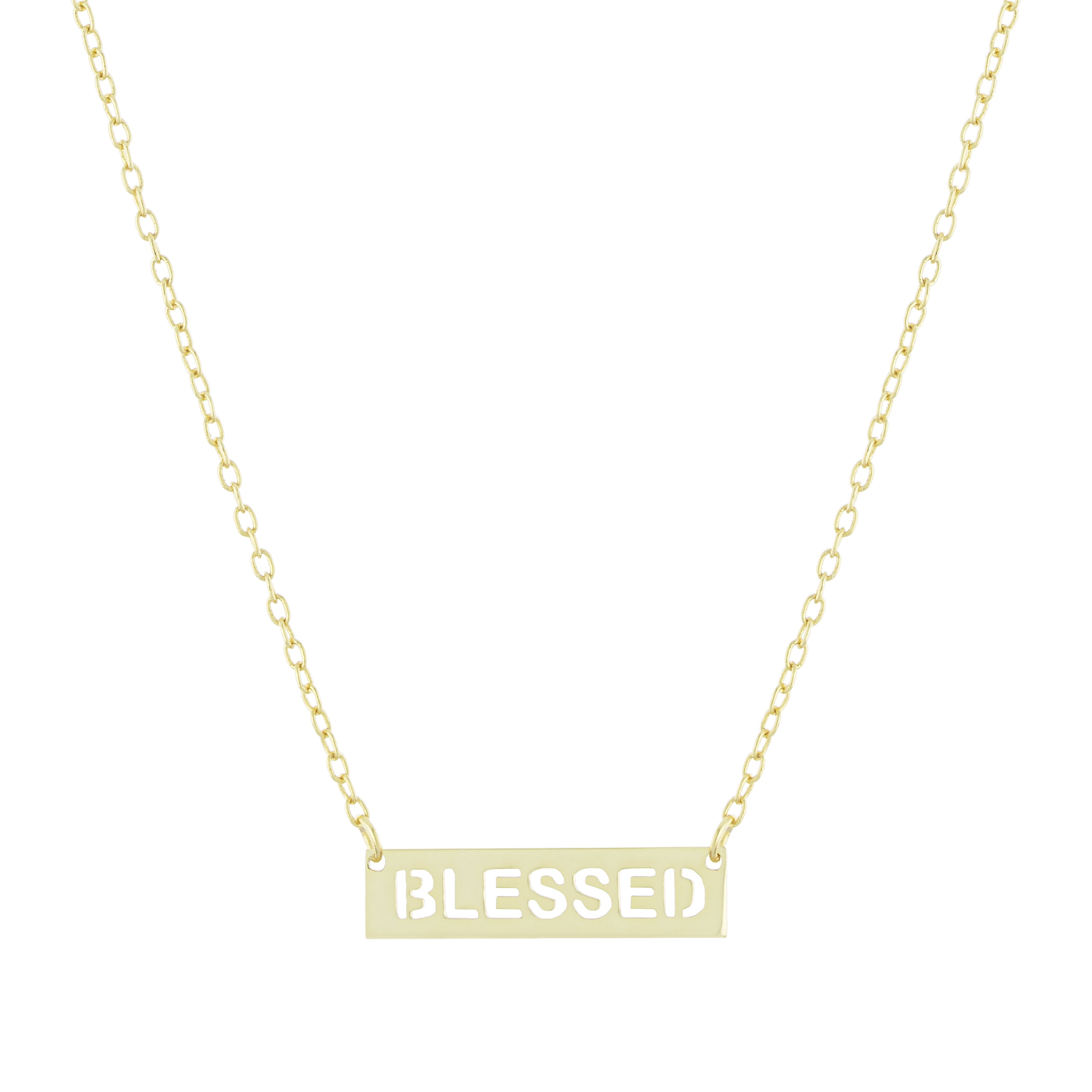 Marisol & Poppy Cut Out Blessed Bar Neck 16+2" in Gold over Sterling ...