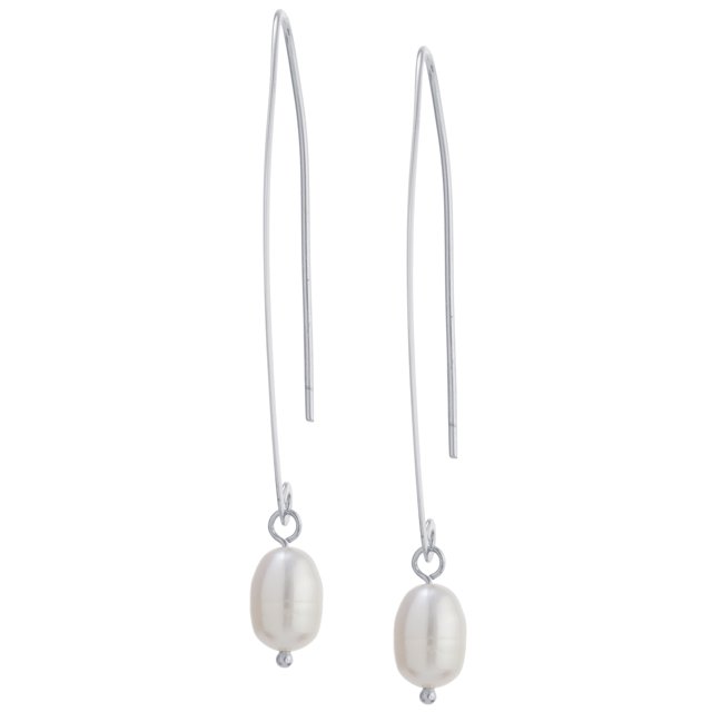Marisol & Poppy Pearl Pull Through Earrings in Sterling Silver for Women - Walmart.com