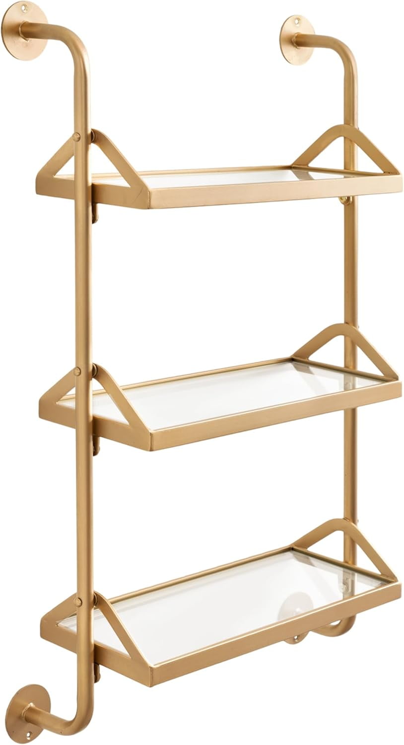 Marit Three-Tiered Wall Shelf, 18 x 6 x 30, Gold, Glam Decorative ...