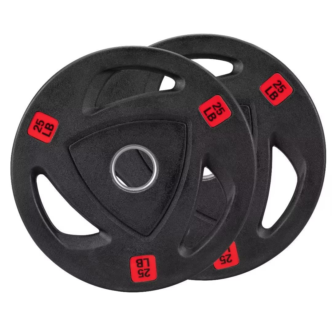 Maritcute 25lbs Weight Plates Set of 2, 2" Rubber Coated Cast Iron Grip ...