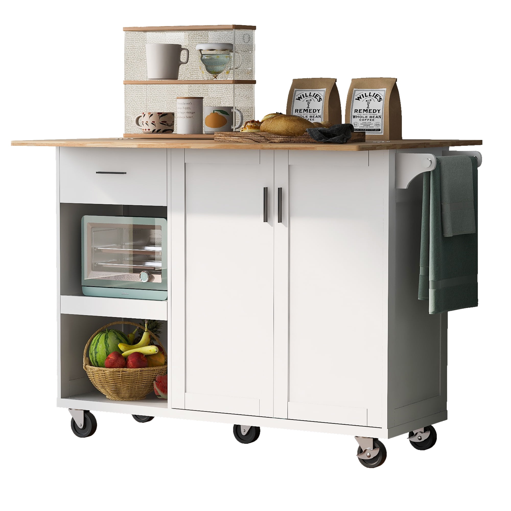 Maritcute 45.3" Wide Mobile Kitchen Island Cart with 2 Storage Cabinets ...