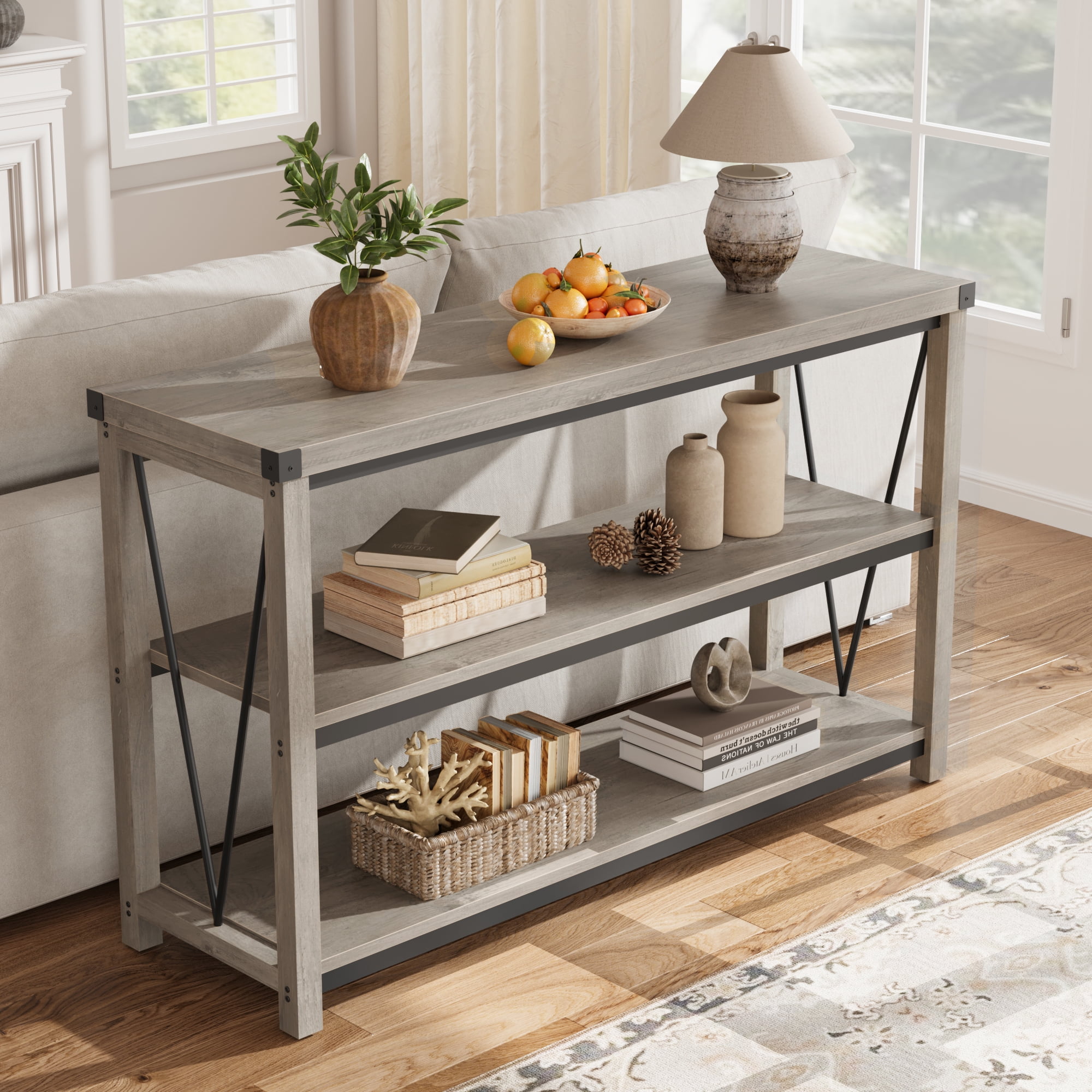 Maritcute 47 Inch Narrow Long Console Table with Storage, 3 Tier Wood ...