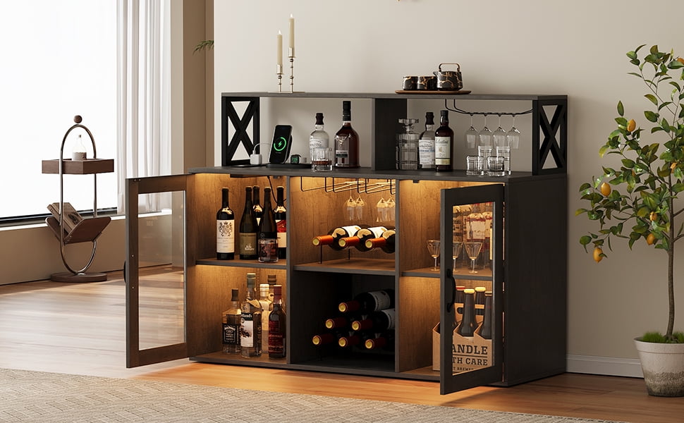 Maritcute Bar Cabinet with Power Outlets, Liquor Cabinet with Led ...