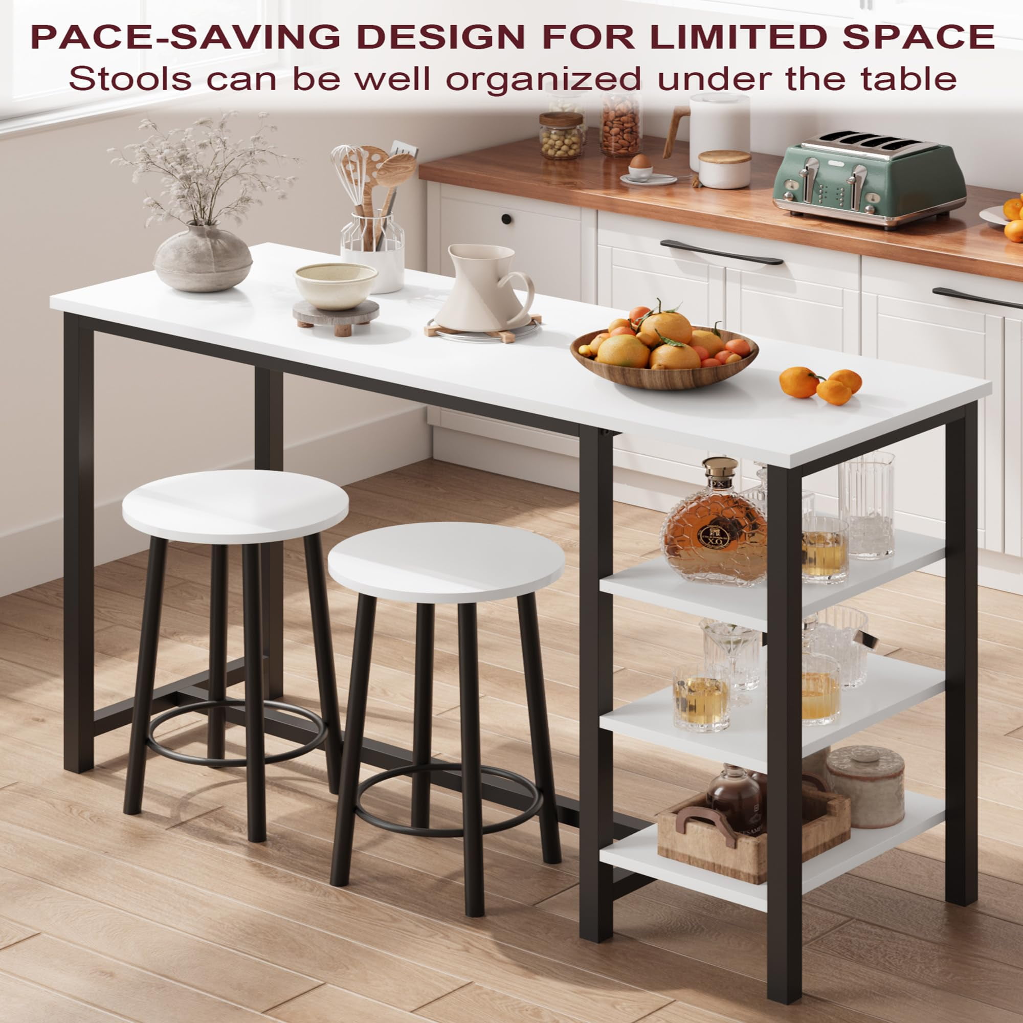 Maritcute Bar Table and Stools for 2 with 3 Storage Shelves，Counter ...