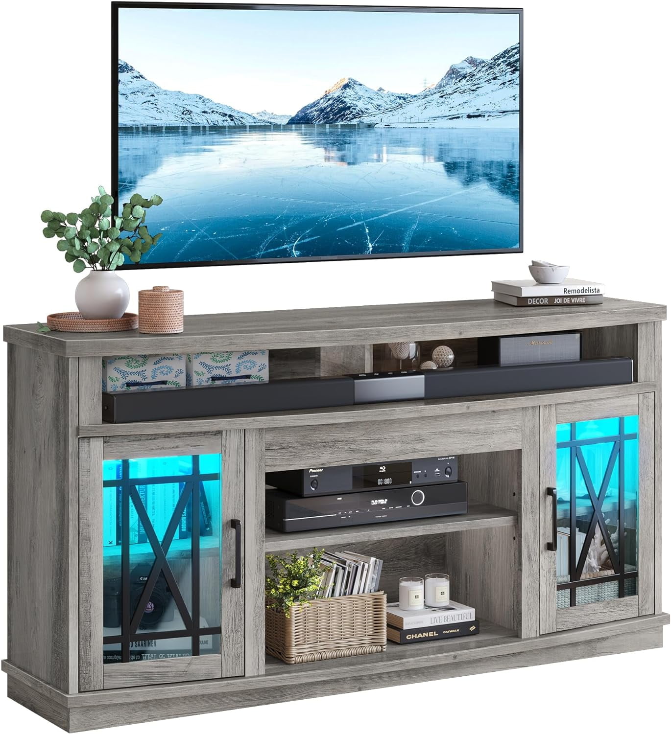 Maritcute Farmhouse TV Stand for 70" TVs, 32" Tall Entertainment Center ...