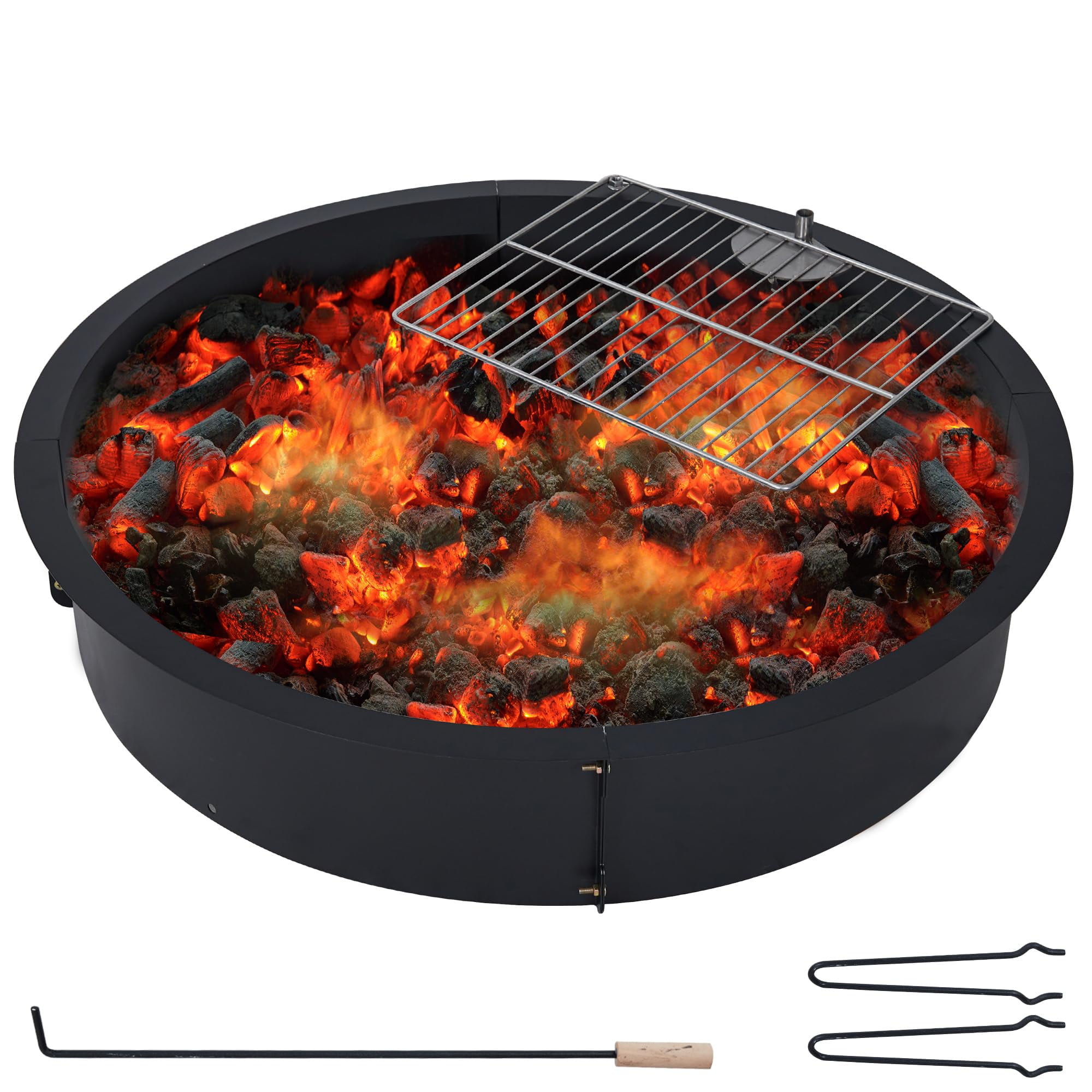 Maritcute Fire Pit Ring 30-39 inches Inside Diameter Heavy Duty Solid Steel Fire Ring Firepits ...