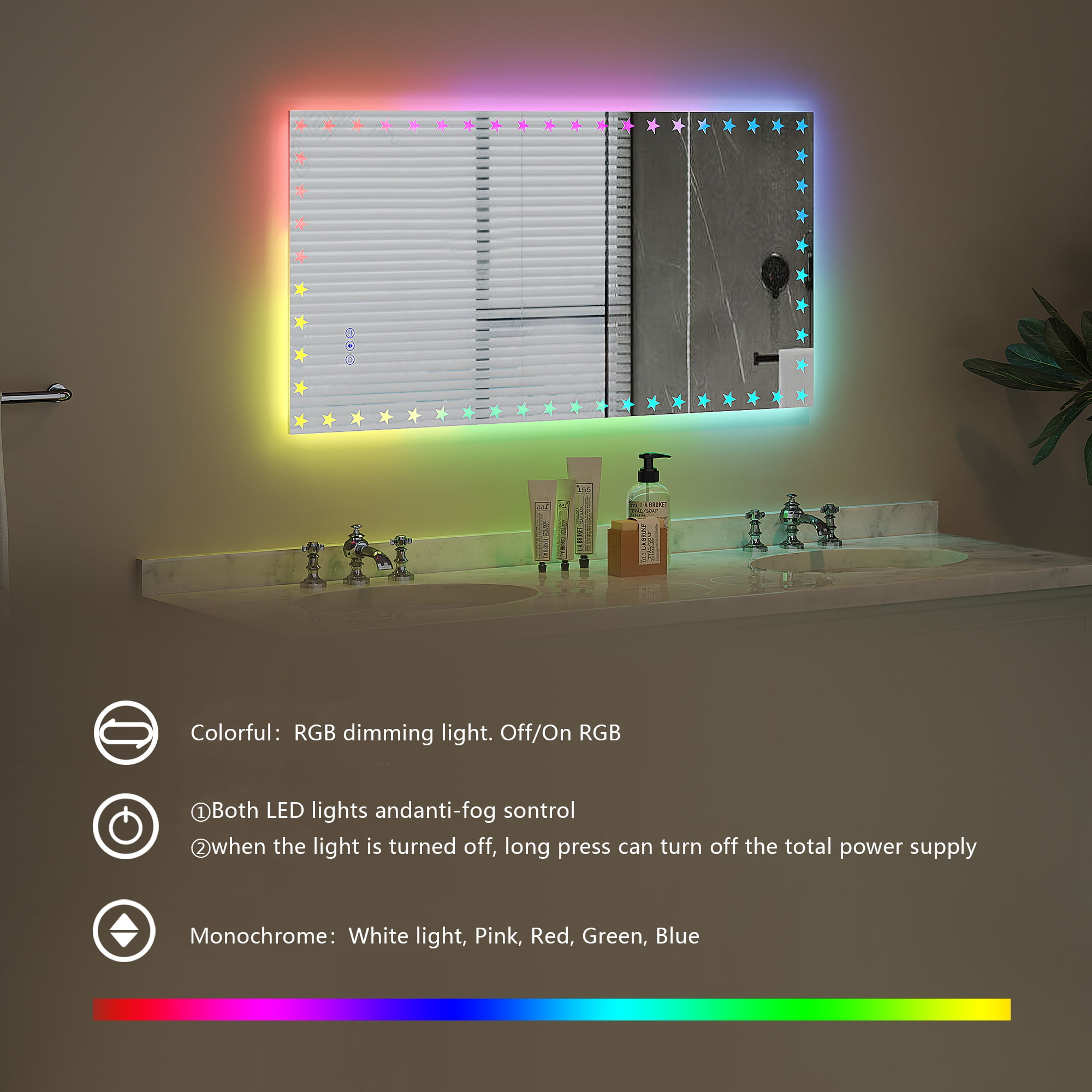 Maritcute LED Bathroom Mirror With Lights Backlit RGB Color Changing ...