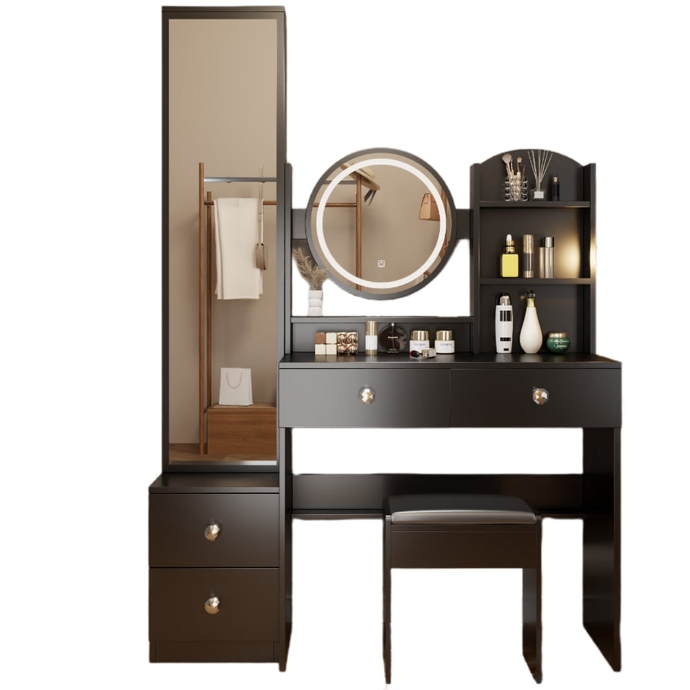Maritcute Modern Dressing Table, Wood Makeup Vanity Desk With Round 3 ...