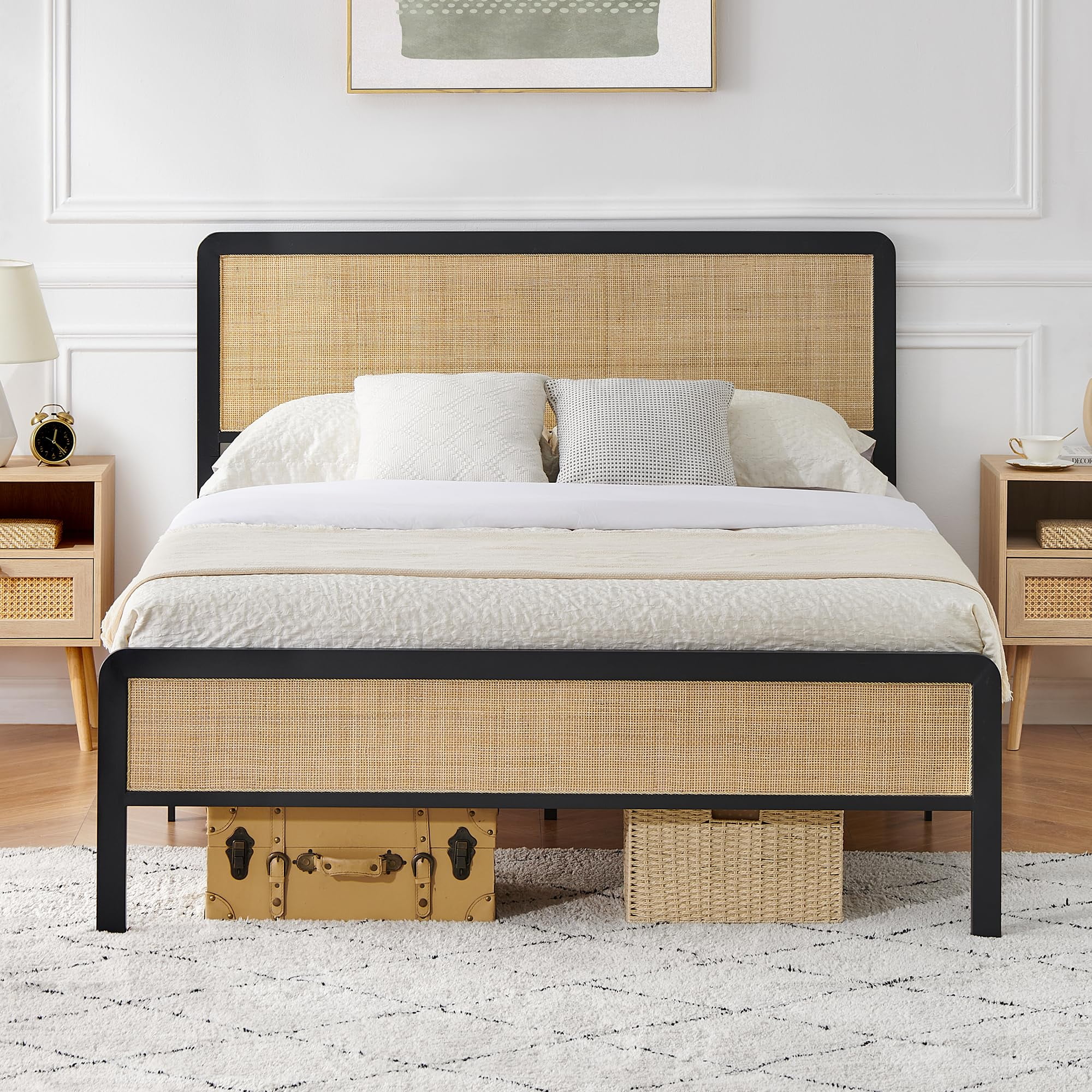 Maritcute Queen Size Rattan Headboard Bed Frame - Platform Style ...