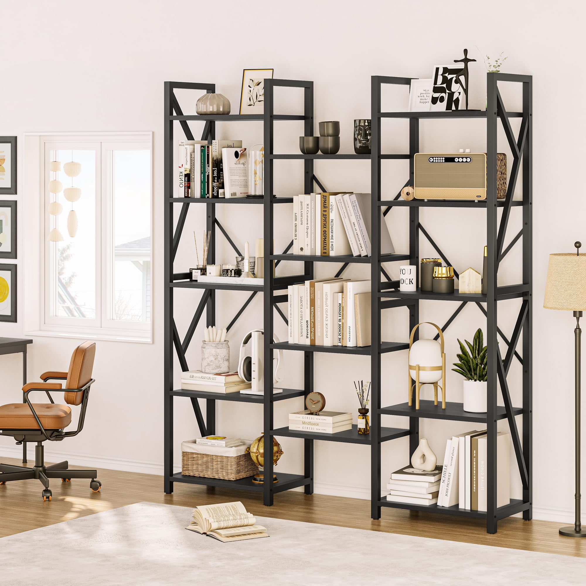 Maritcute Triple Wide 5 Tier Book Shelf, Tall Bookshelf with Open ...