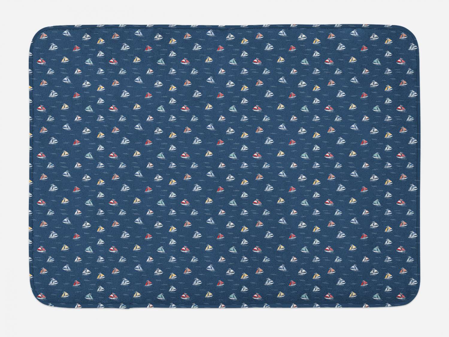 Maritime Bath Mat, Minimal Colorful Sailboats Pattern of Line Art Waves ...