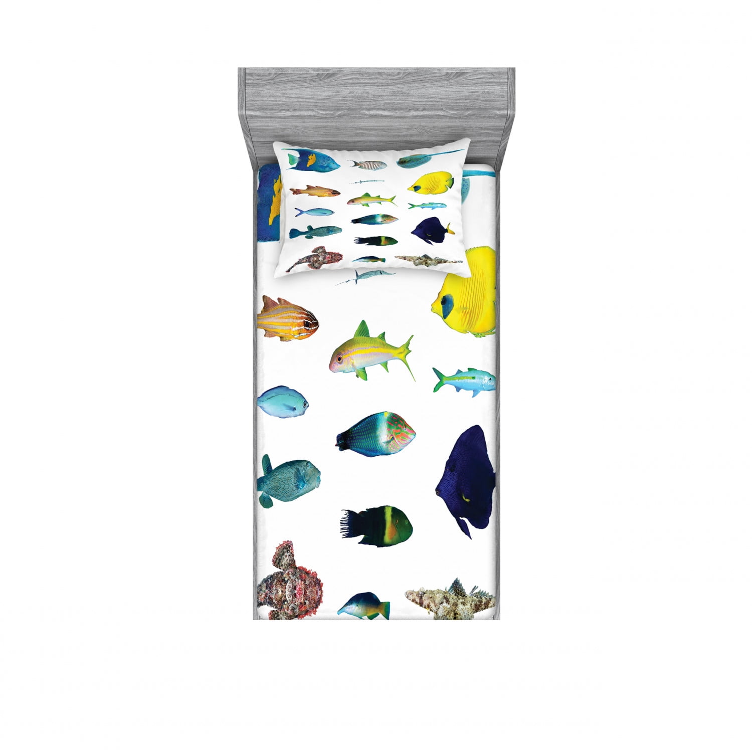Maritime Bedding Set with Sheet & Covers, Marine Life Creatures with ...