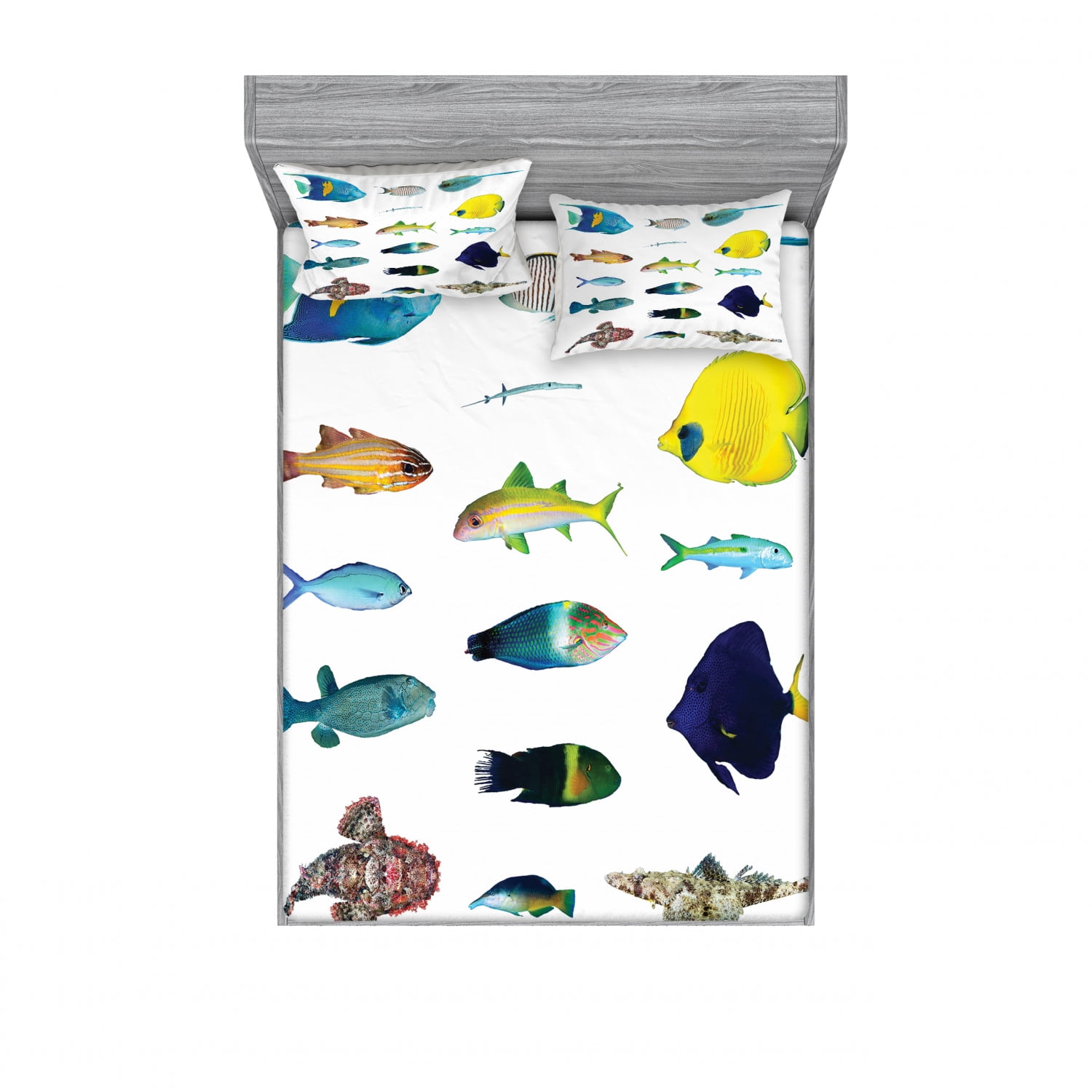 Maritime Bedding Set with Sheet & Covers, Marine Life Creatures with ...