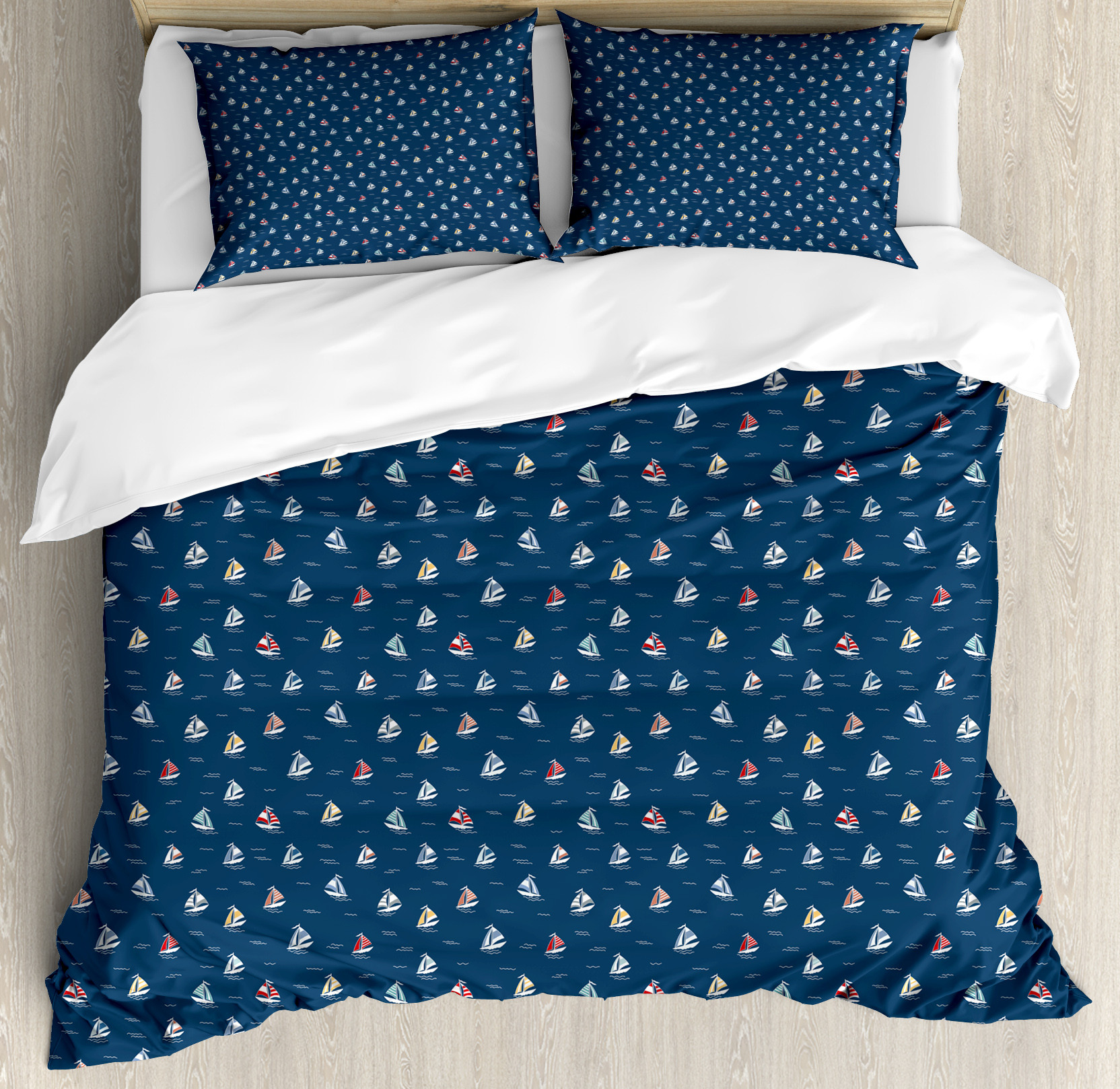 Maritime Duvet Cover Set, Minimal Colorful Sailboats Pattern of Line ...