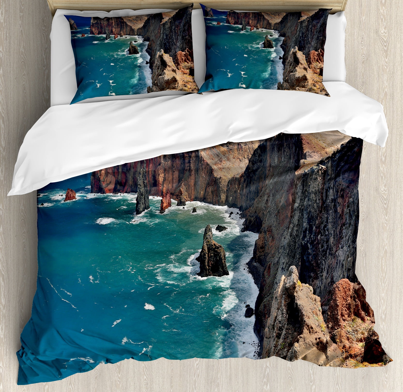 Maritime Duvet Cover Set, Northern Coastline in Portugal Cliffs and ...