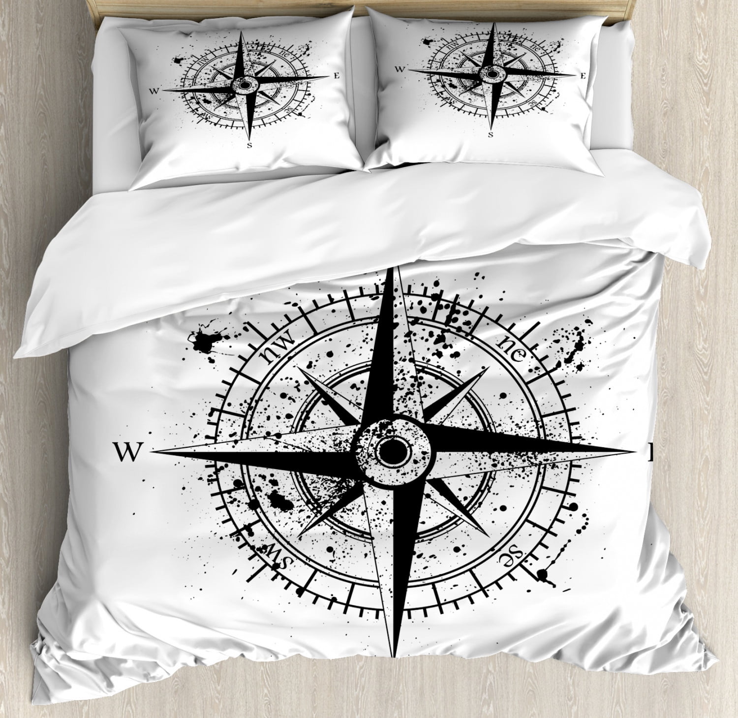 Maritime Duvet Cover Set Queen Size, Monochromatic Graphic of Grunge ...