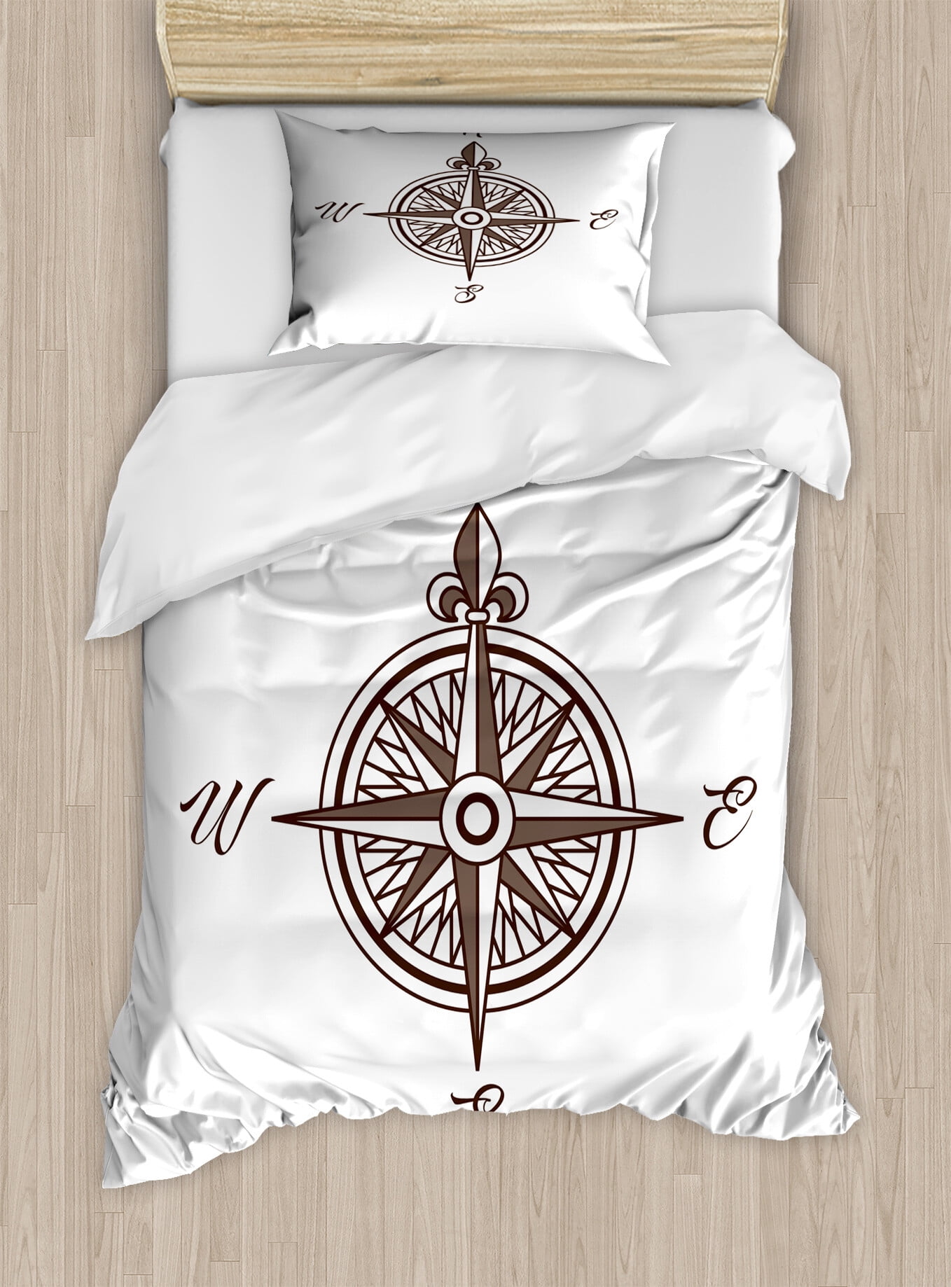 Maritime Duvet Cover Set, Vintage Nautical Compass Design Retro ...