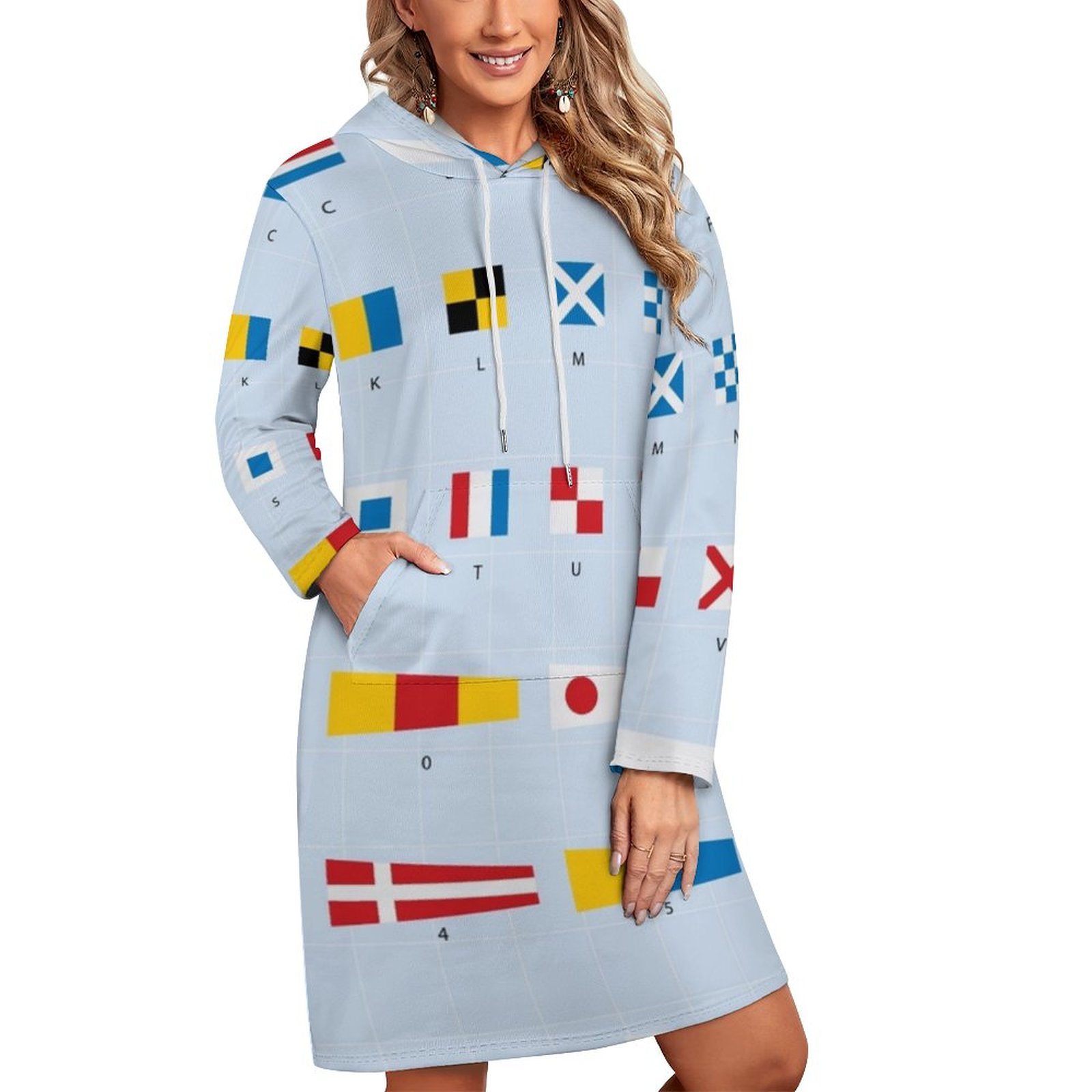 Maritime Signal Flags Poster Hoodie Sweatshirt Women Drawstring Printed ...